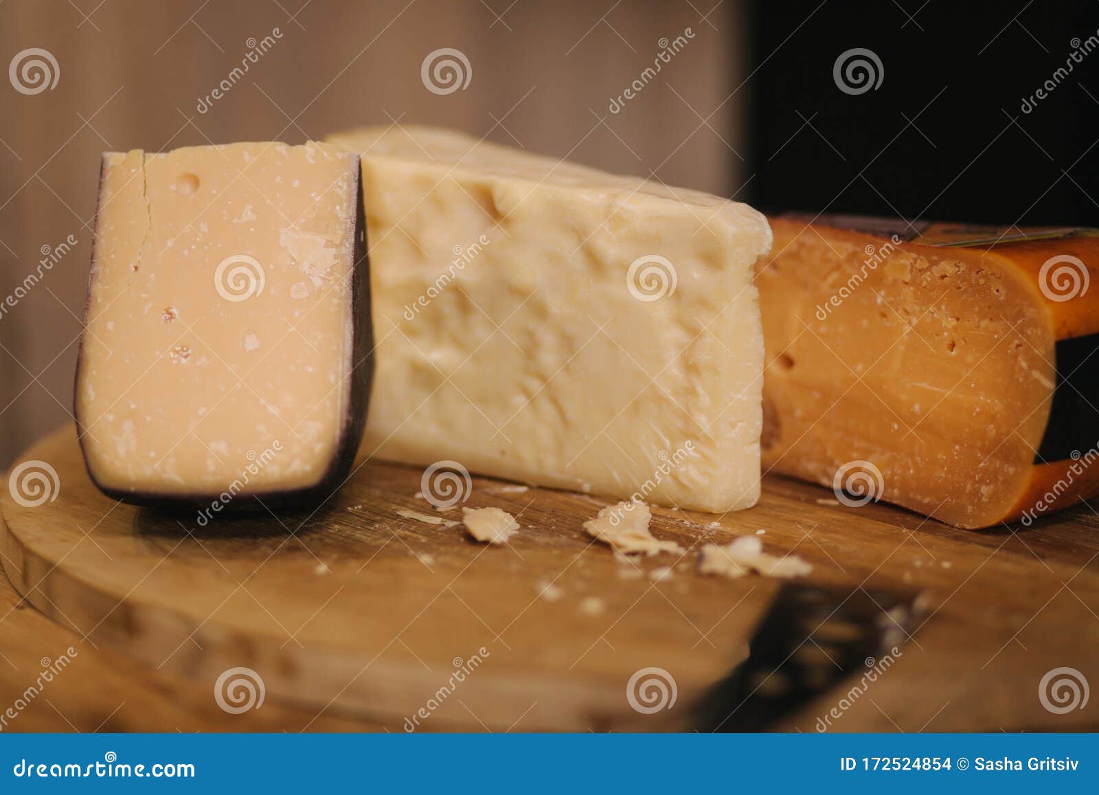 Different Types of Aged Cheese on Wooden Board Stock Photo - Image of ...
