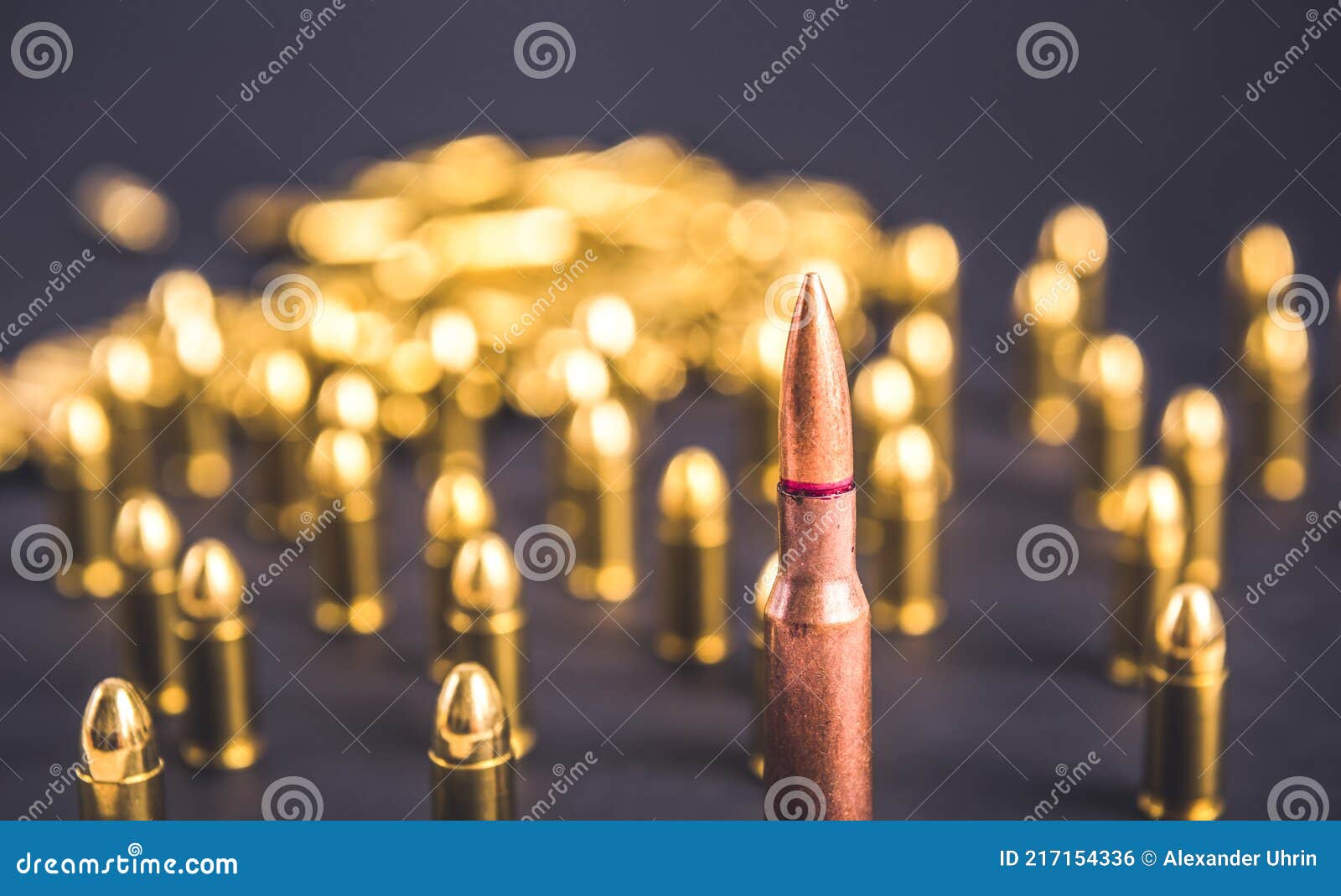 Different Types of Ammunition on Dark Stone. Blur Bullets Backround ...