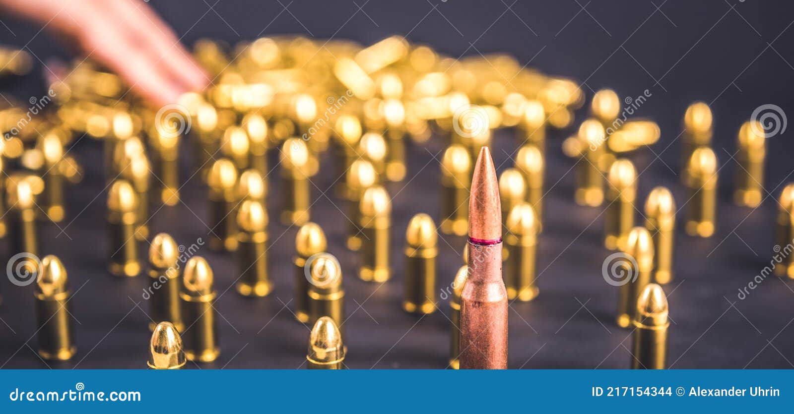 Different Types of Ammunition on Dark Stone. Blur Bullets Backround ...