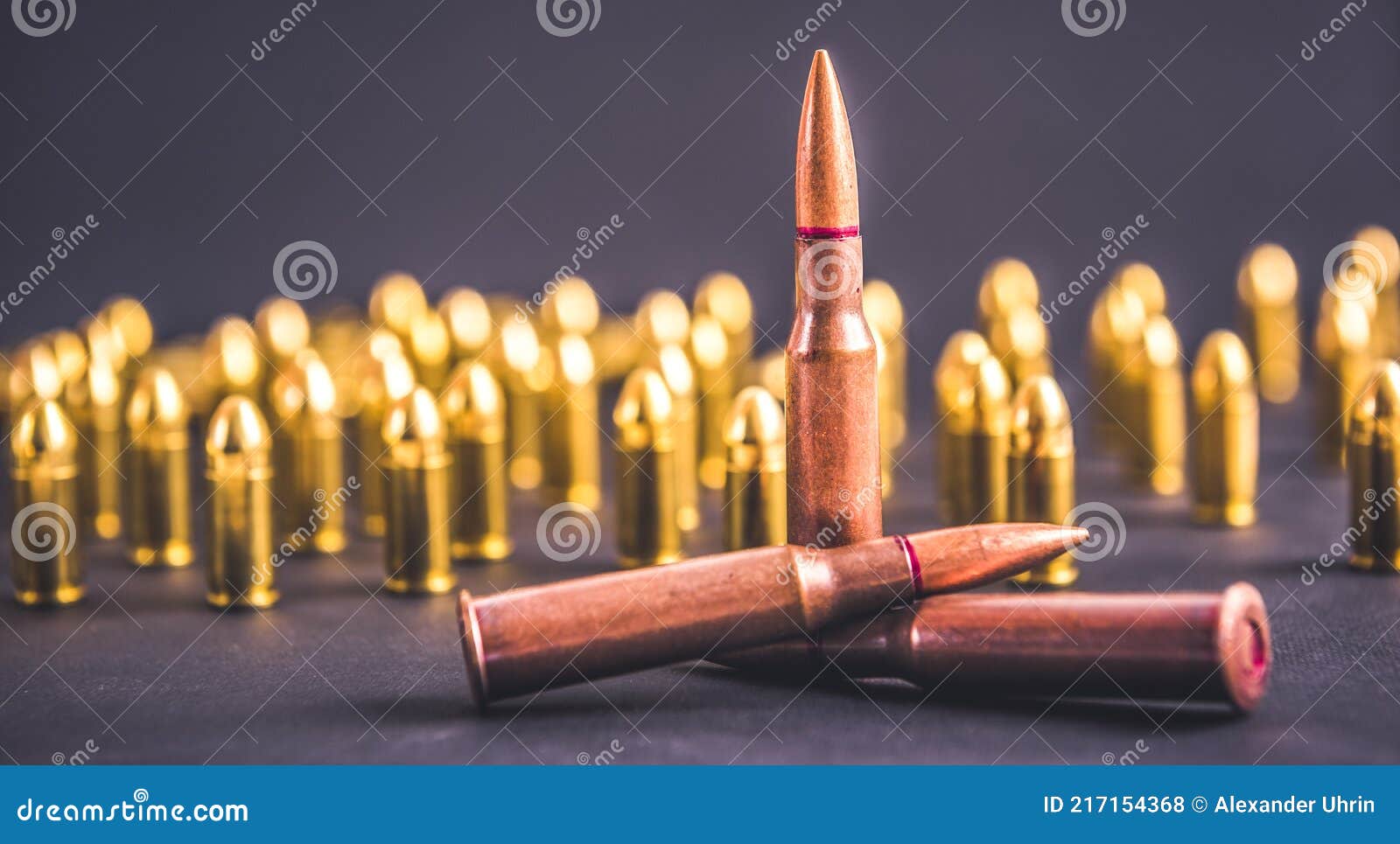 Different Types of Ammunition on Dark Stone. Blur Bullets Backround ...
