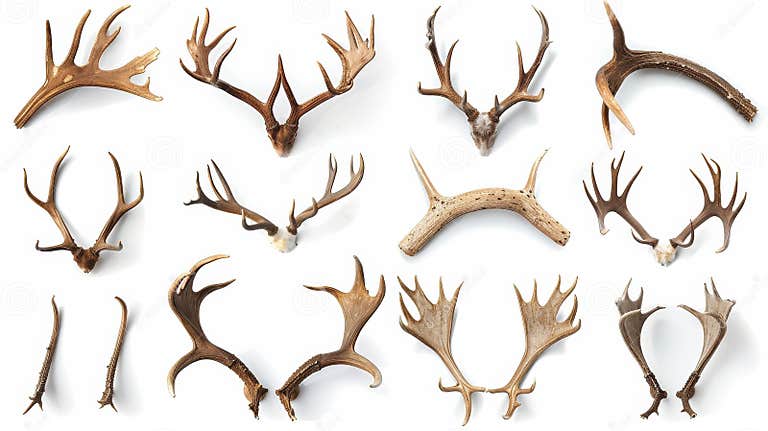 Different Types of Antlers Arranged on a White Background Stock Photo ...
