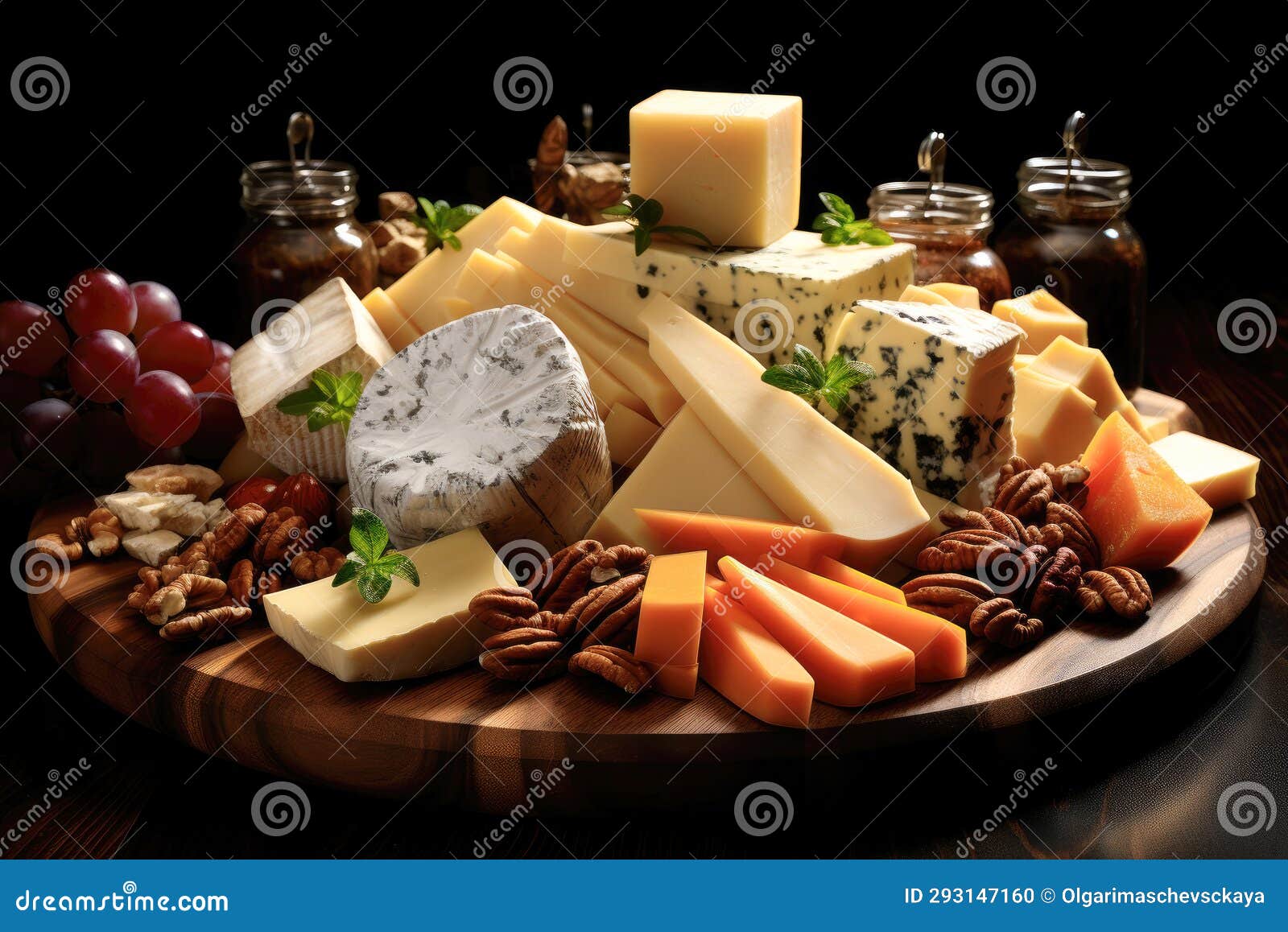 Different Types, Assorted Cheeses On A Wooden Board Stock Photo ...