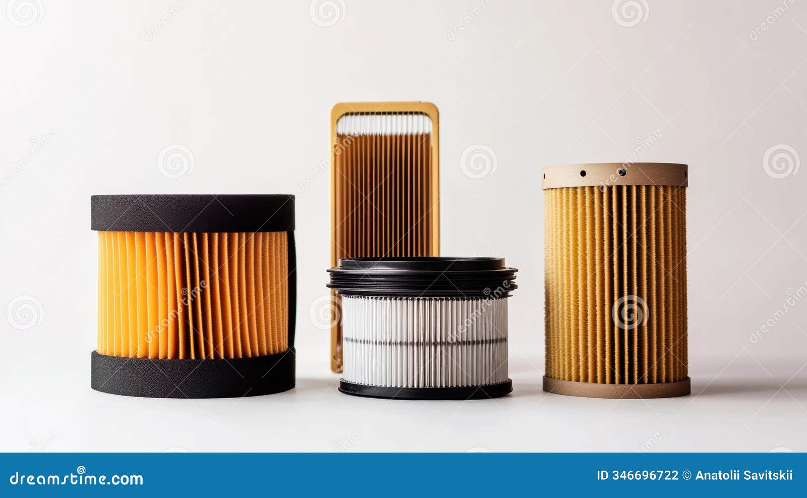 Different Types of Automotive Filters are Displayed Against a Light ...