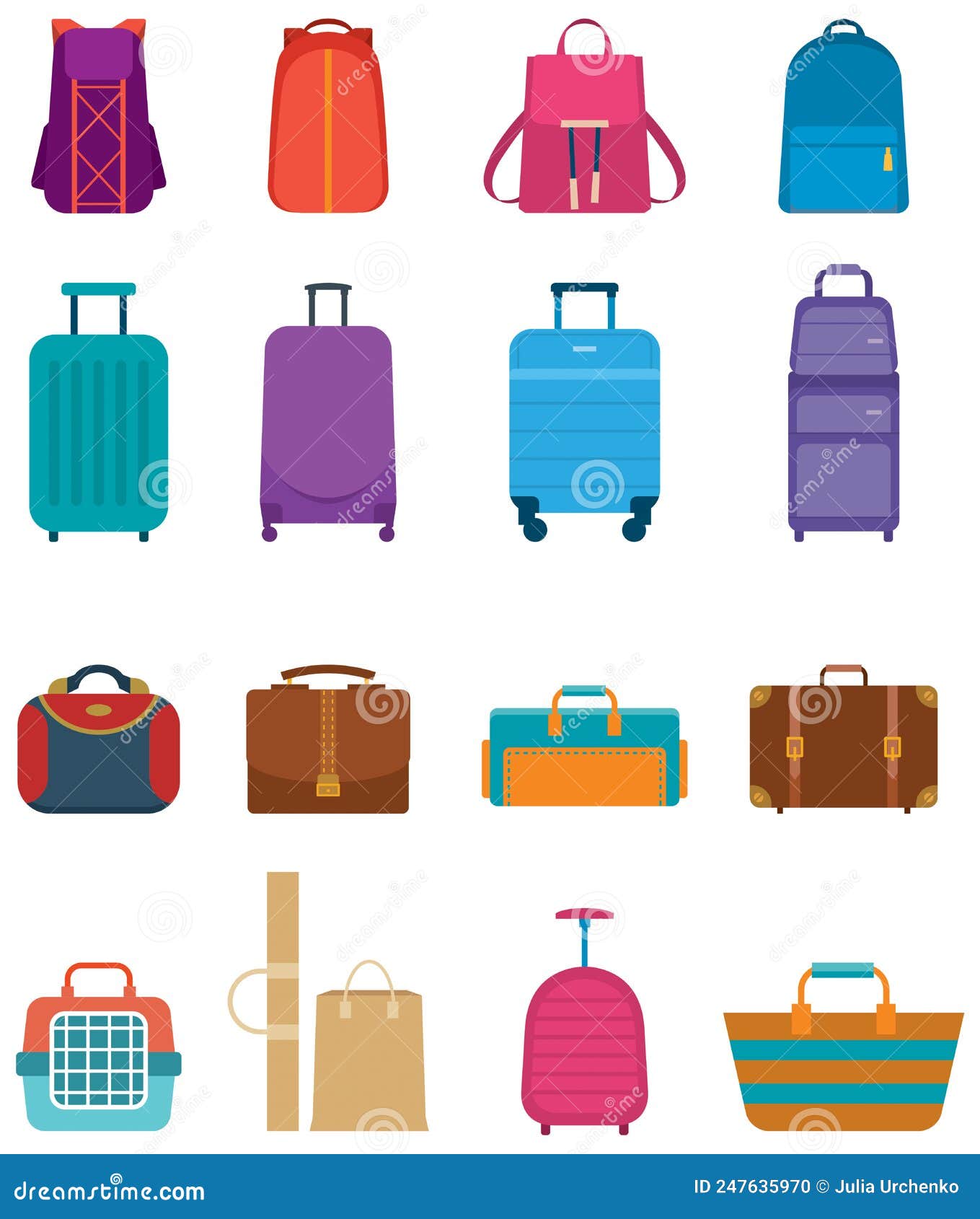 Different Types of Baggage. Large and Small Suitcase, Hand Luggage ...