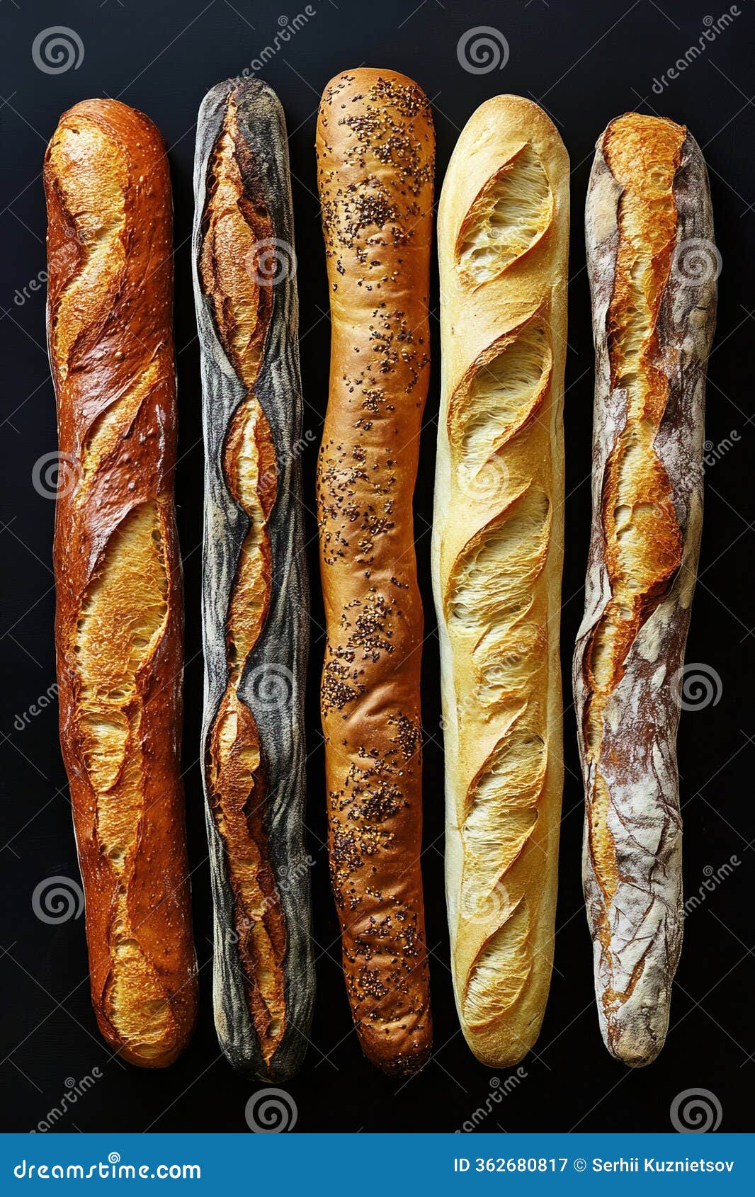 Different Types of Baguettes Arranged Beautifully on a Black Backdrop ...