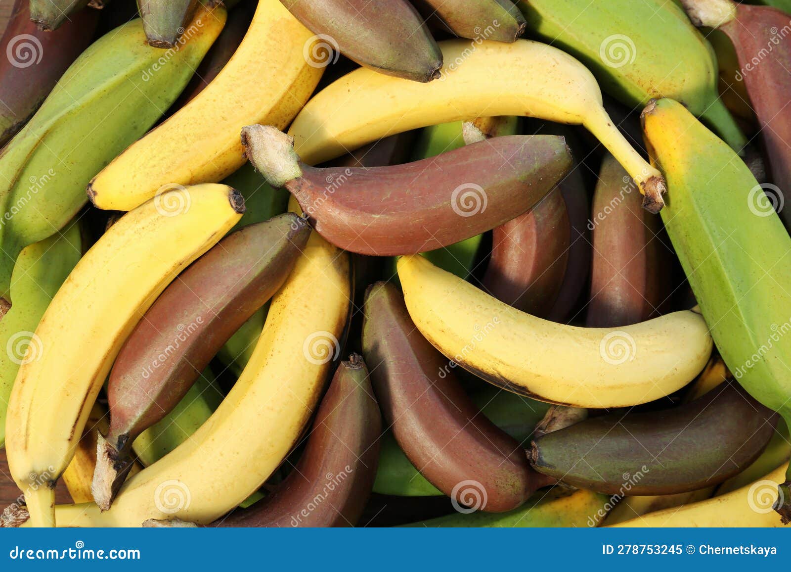 Different Types of Bananas As Background, Top View Stock Image - Image ...