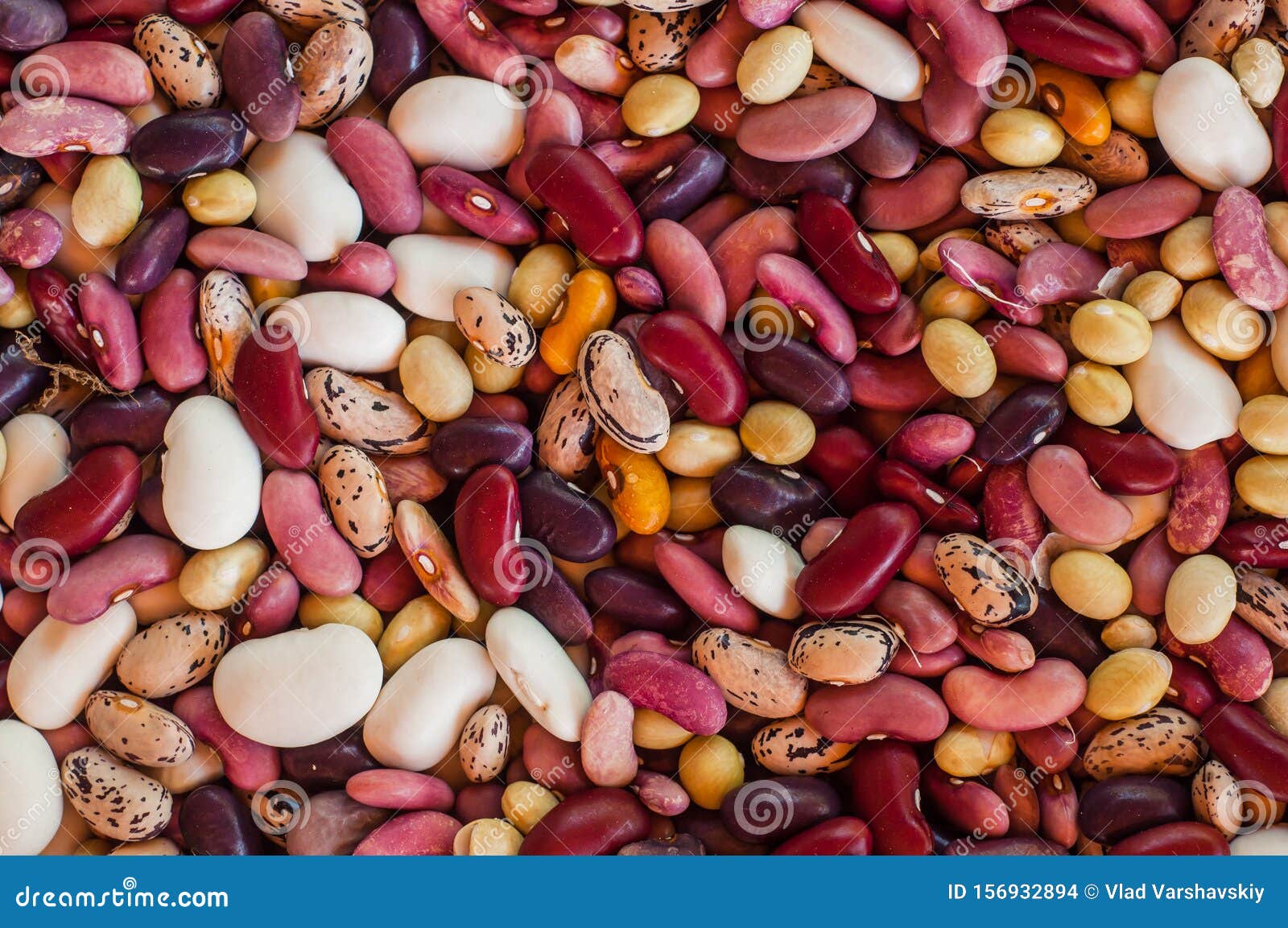 Different Types of Beans Mixed Up Top View. Background from Multi ...