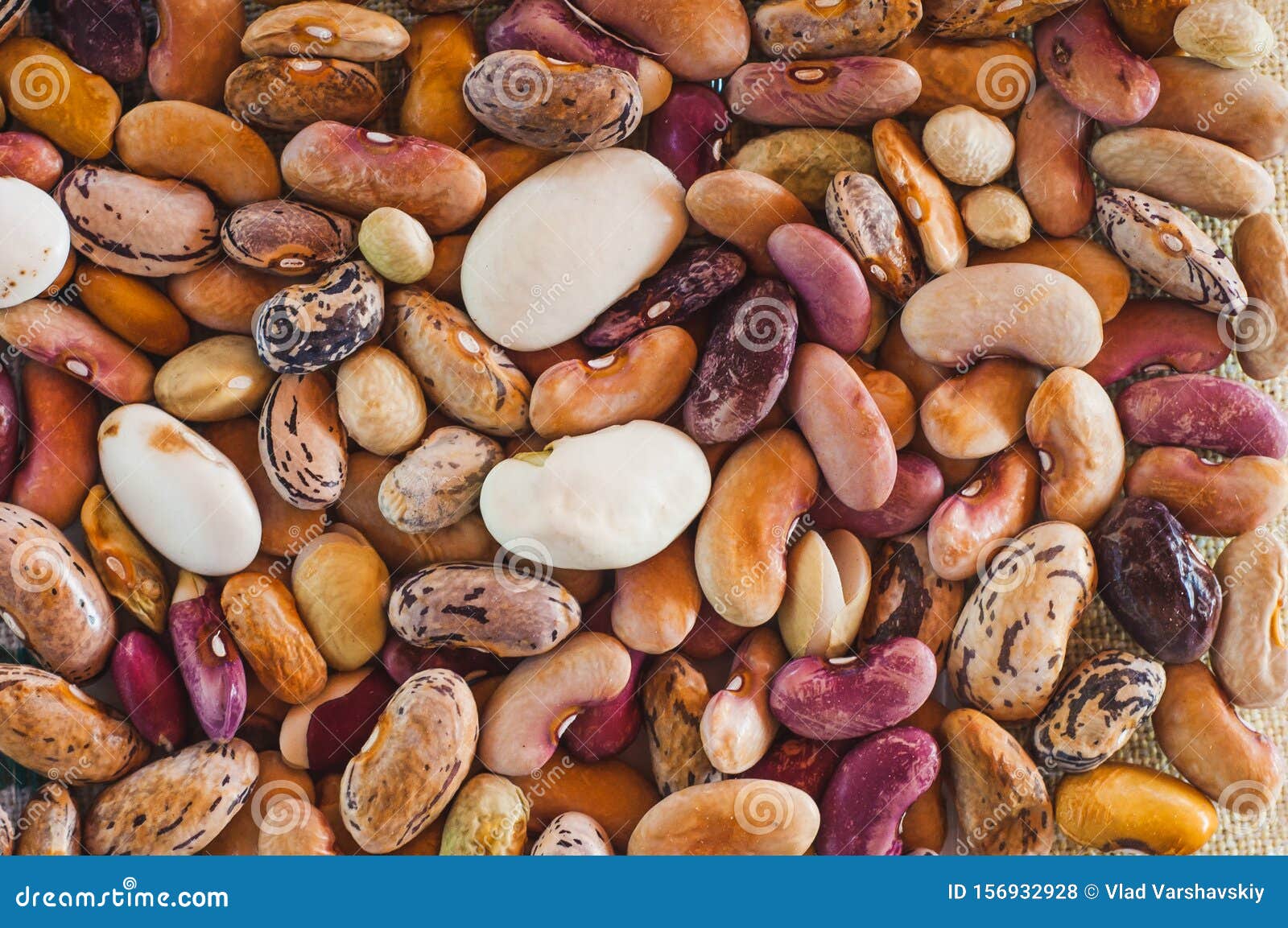 Different Types of Beans Mixed Up Top View. Background from Multi ...