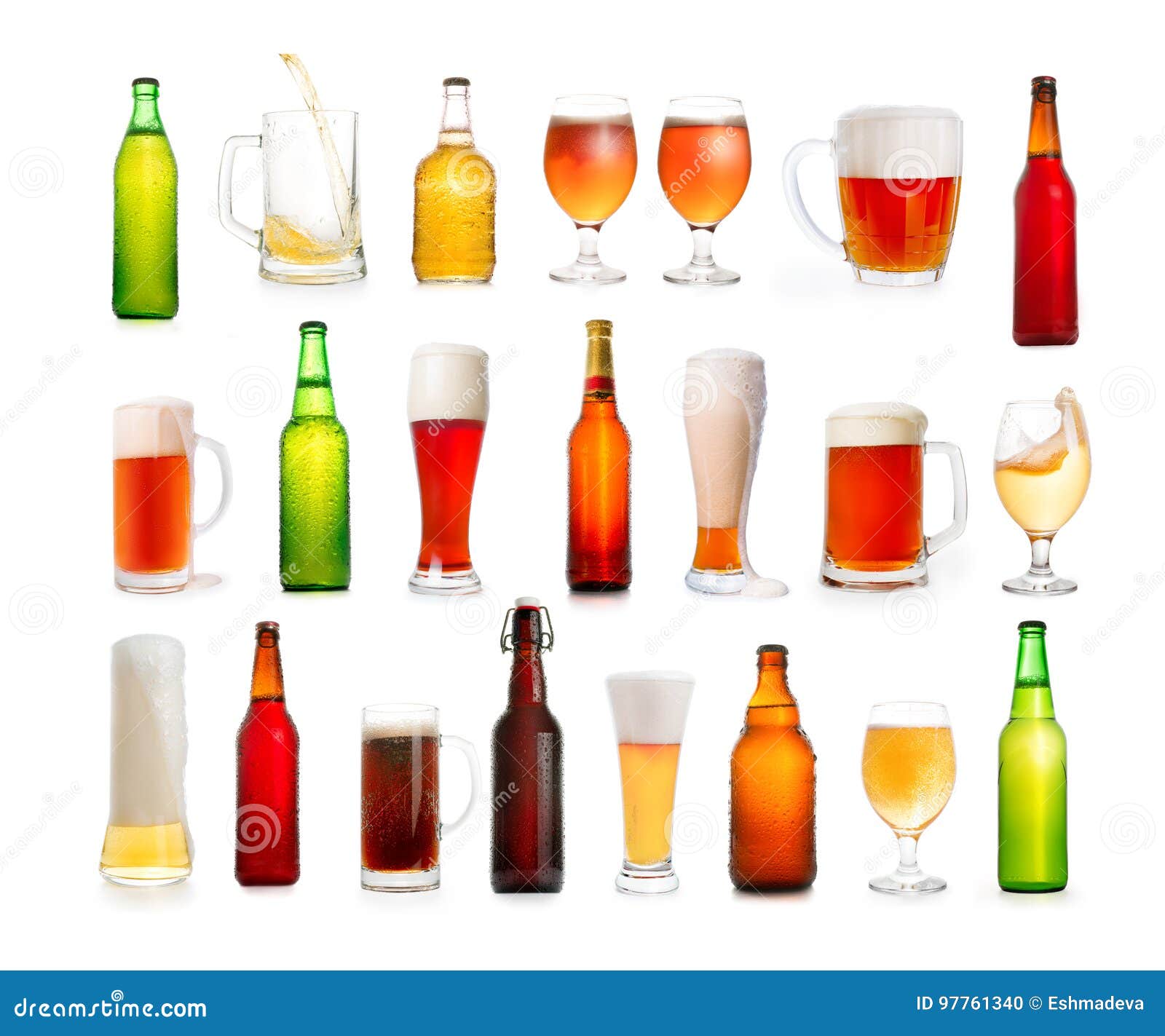Different Types of Beer in Glasses and Bottles Isolated on White Stock ...