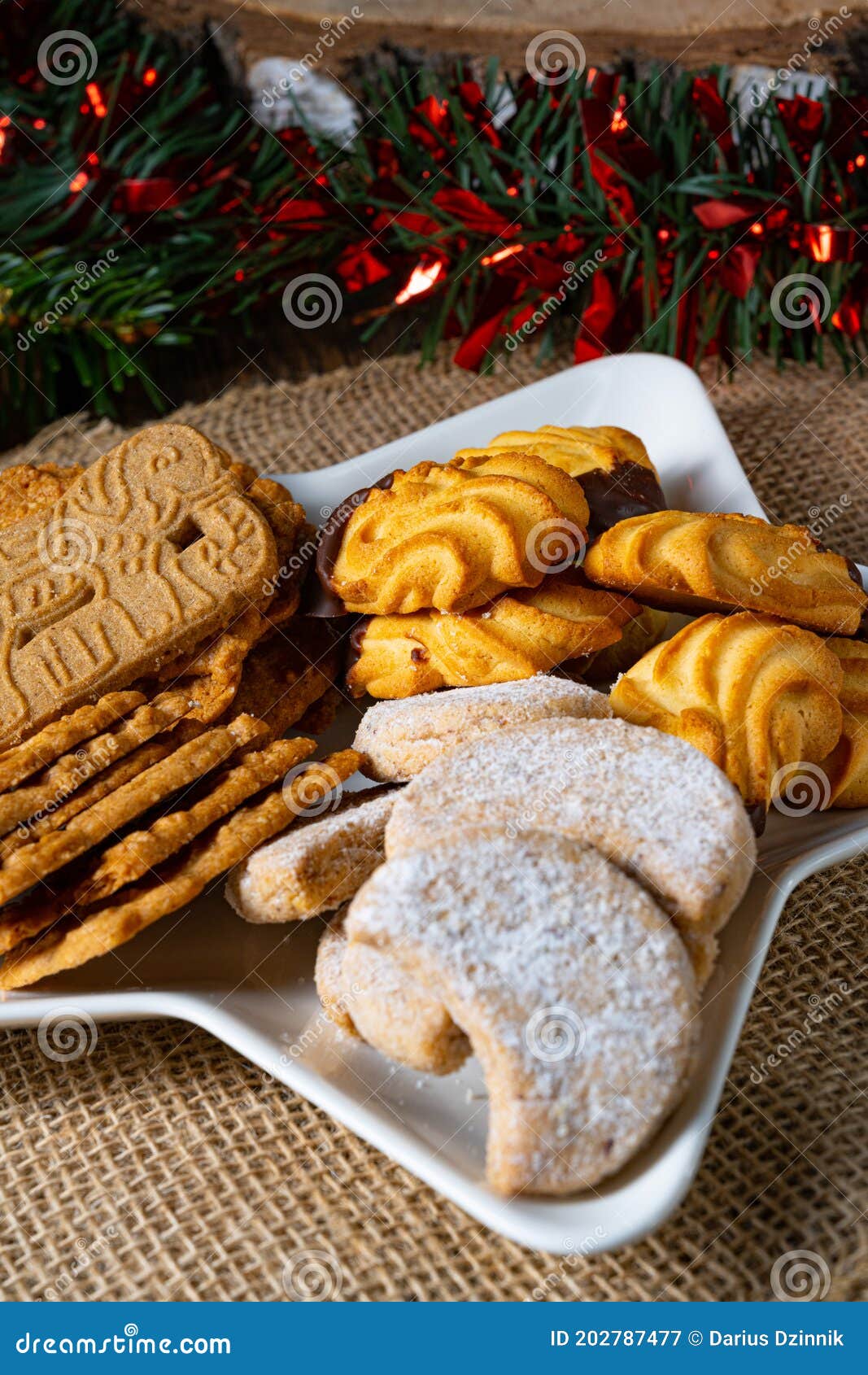 Different Types of Biscuits with Rustic Christmas Decorations Stock ...