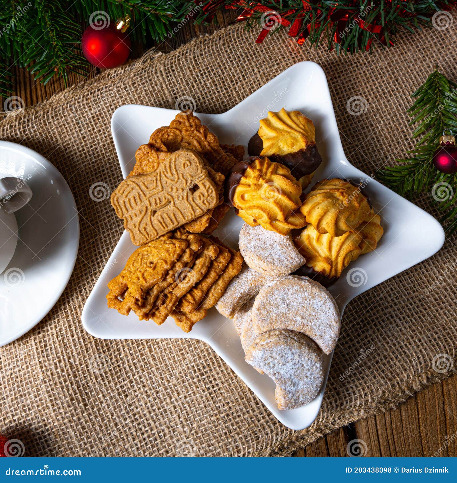 Different Types of Biscuits with Rustic Christmas Decorations Stock ...