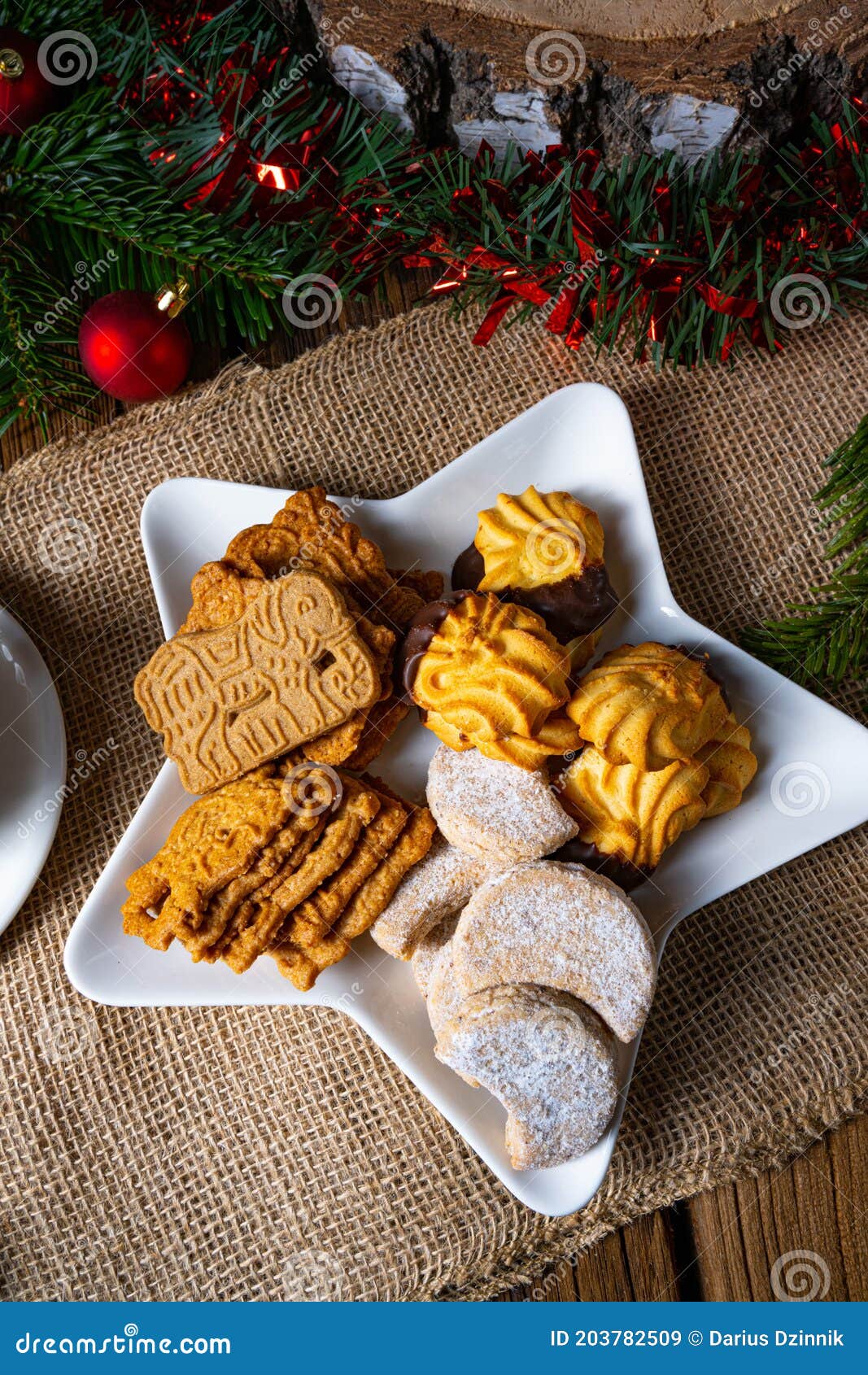 Different Types of Biscuits with Rustic Christmas Decorations Stock ...