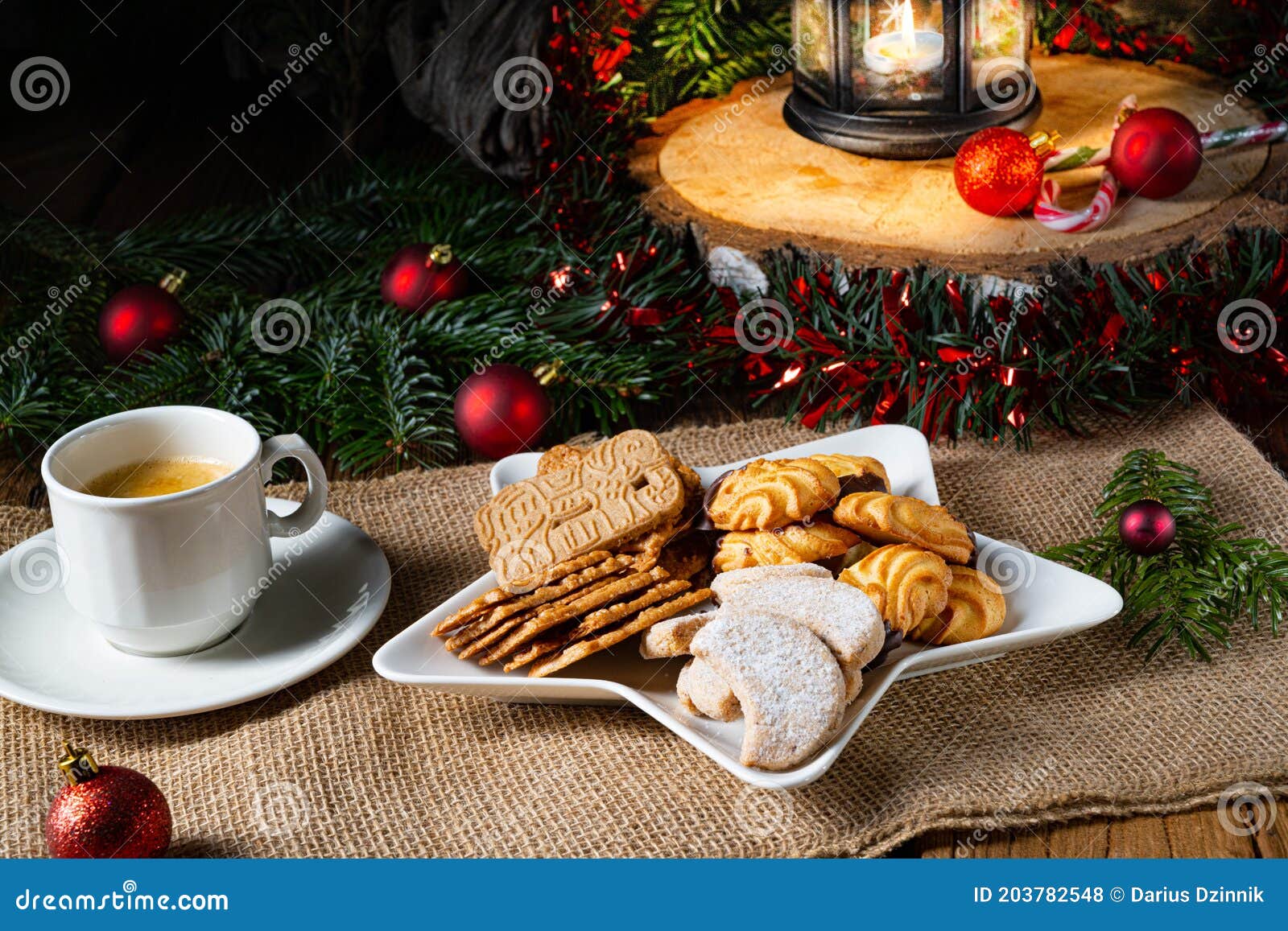 Different Types of Biscuits with Rustic Christmas Decorations Stock ...