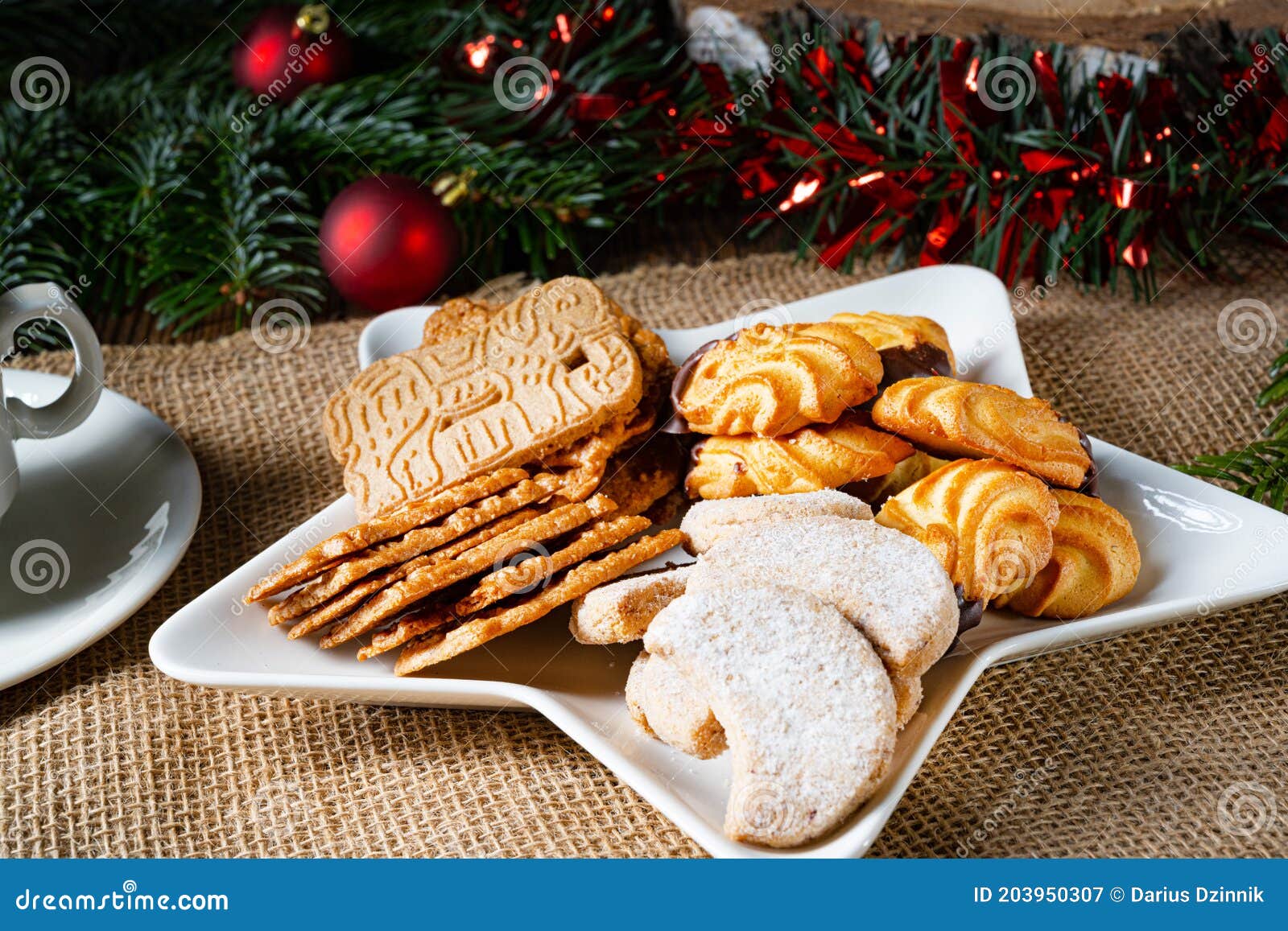 Different Types of Biscuits with Rustic Christmas Decorations Stock ...