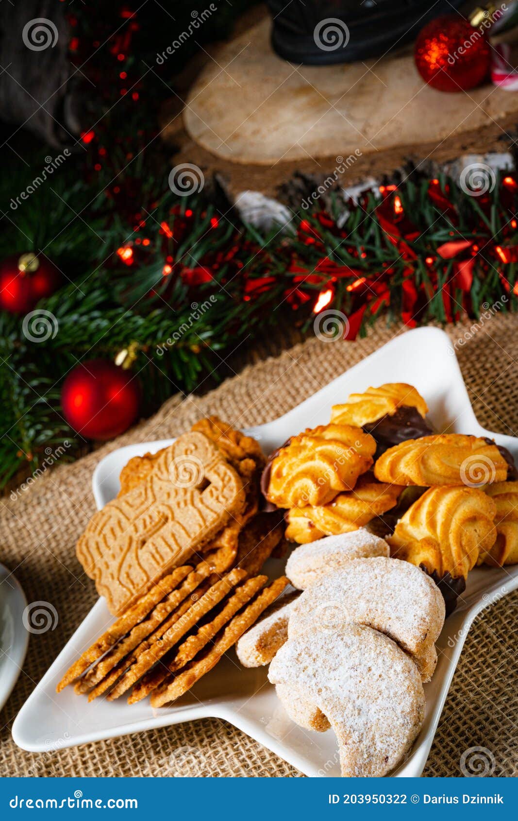 Different Types of Biscuits with Rustic Christmas Decorations Stock ...