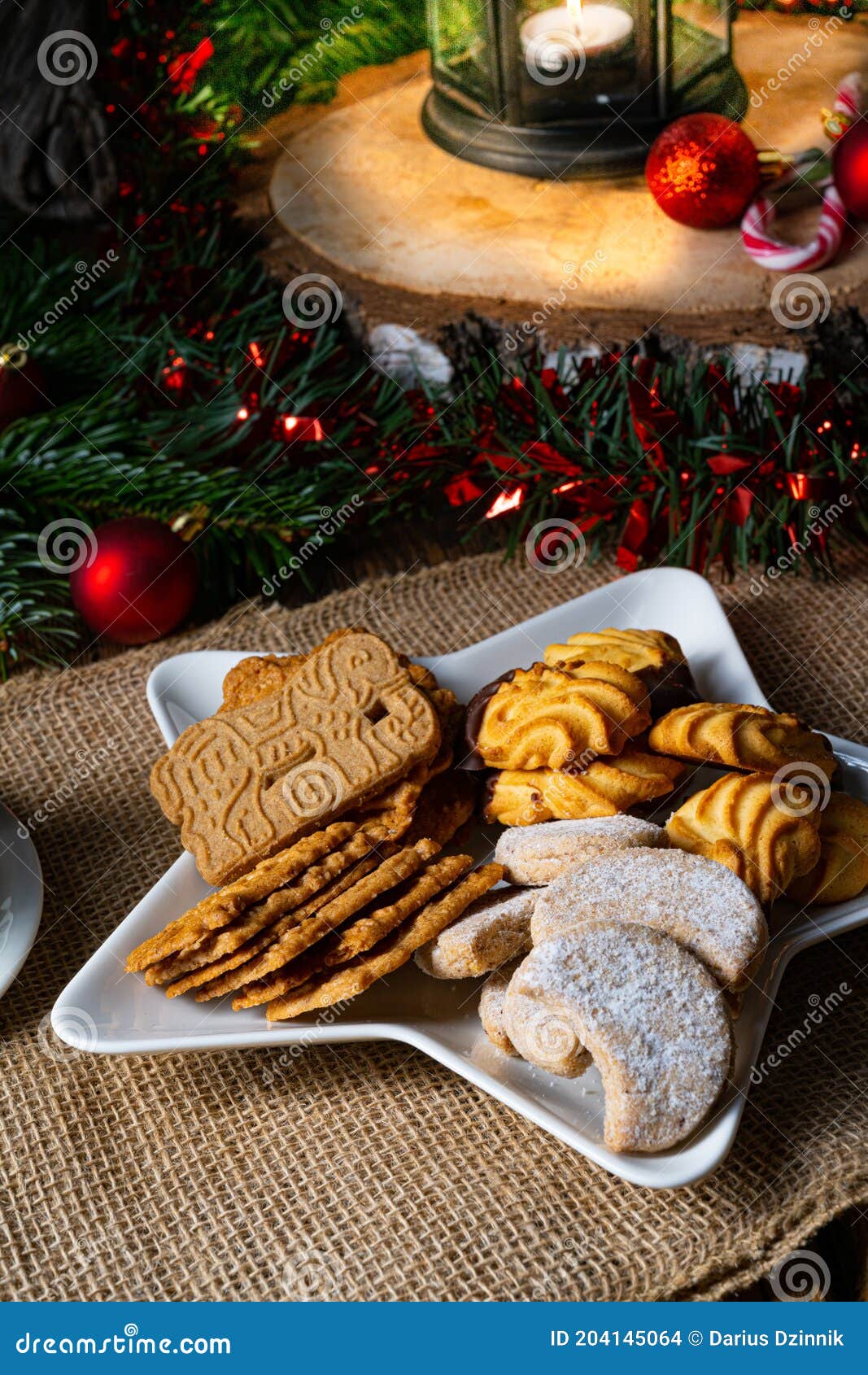 Different Types of Biscuits with Rustic Christmas Decorations Stock ...