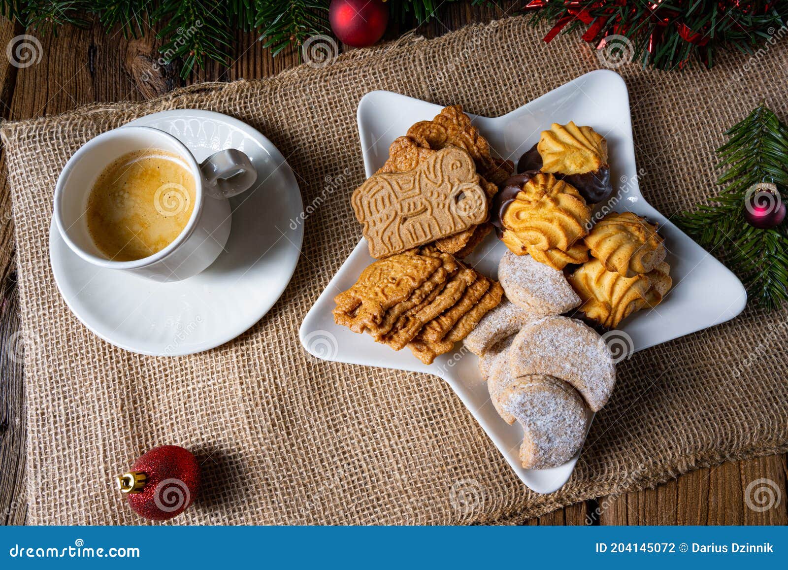 Different Types of Biscuits with Rustic Christmas Decorations Stock ...
