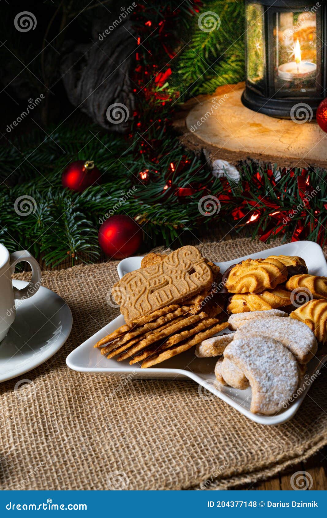Different Types of Biscuits with Rustic Christmas Decorations Stock ...