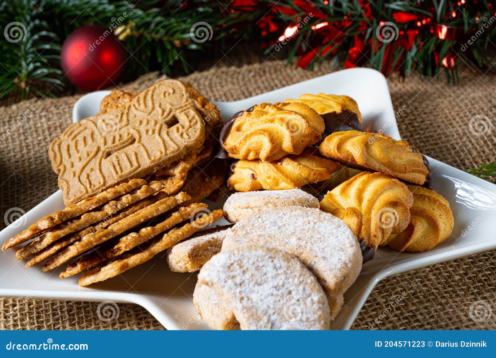 Different Types of Biscuits with Rustic Christmas Decorations Stock ...
