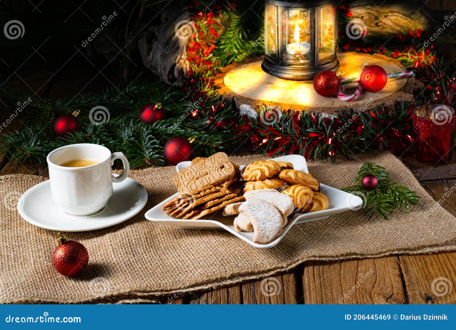 Different Types of Biscuits with Rustic Christmas Decorations Stock ...