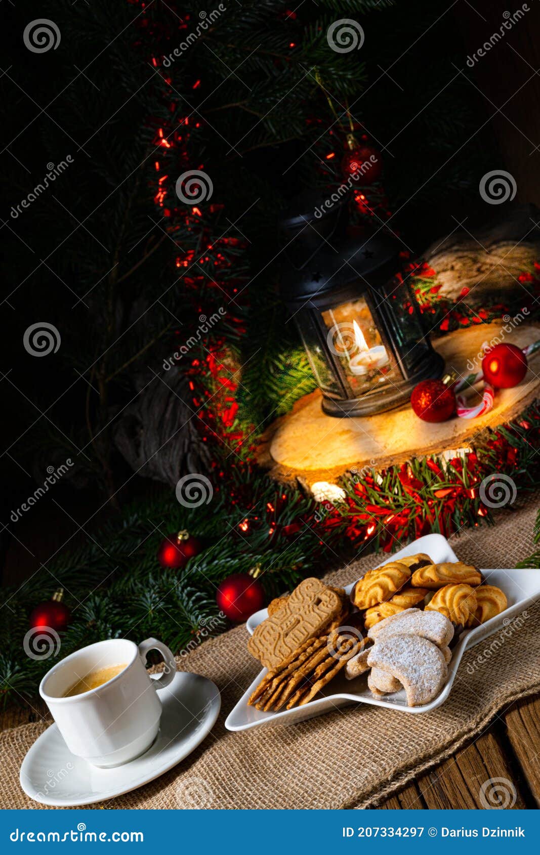 Different Types of Biscuits with Rustic Christmas Decorations Stock ...