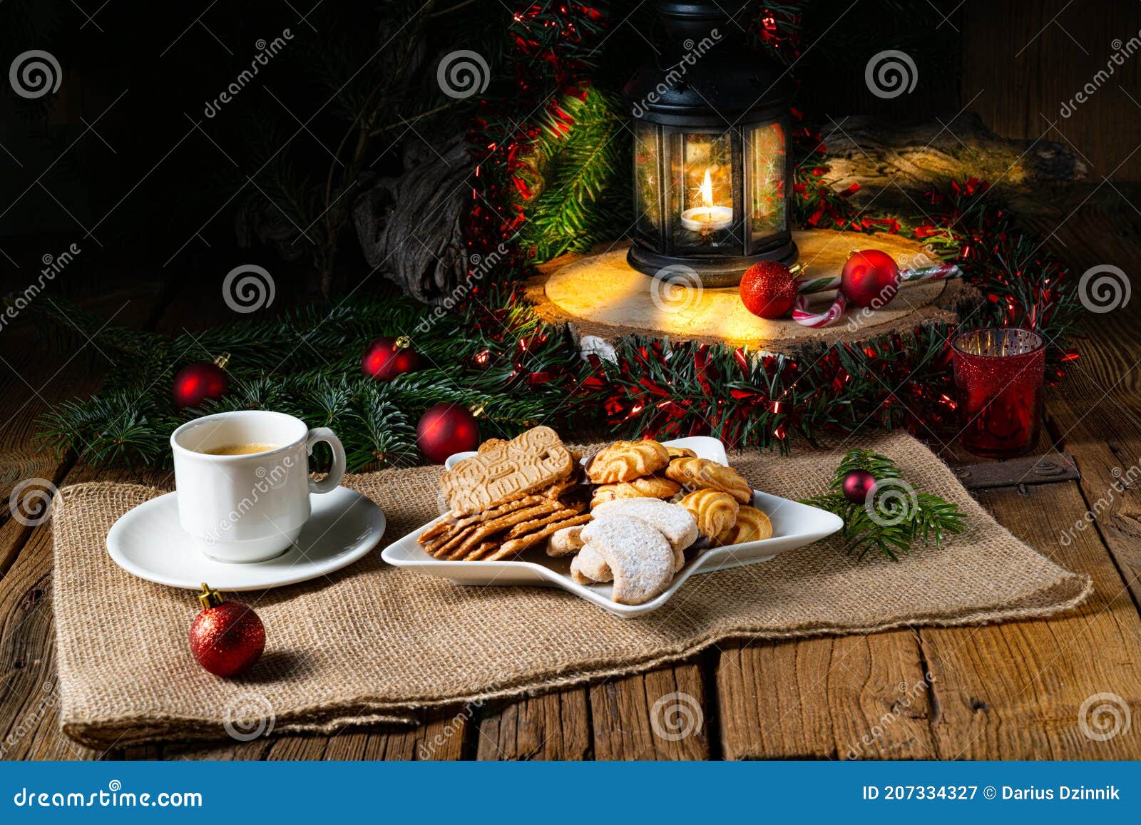 Different Types of Biscuits with Rustic Christmas Decorations Stock ...