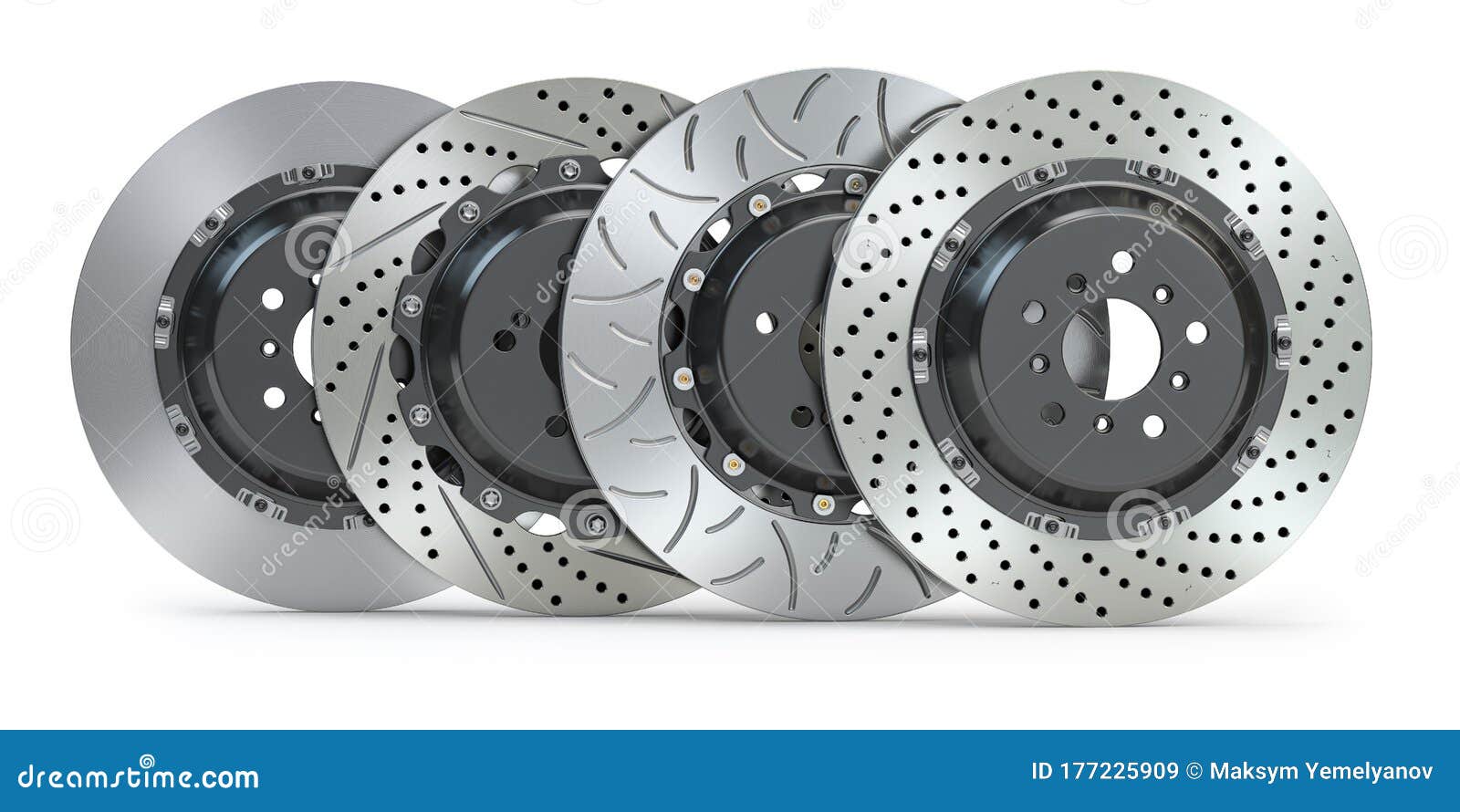 Different Types of Brake Disks. Drilled and Slotted Brake Disks in a ...