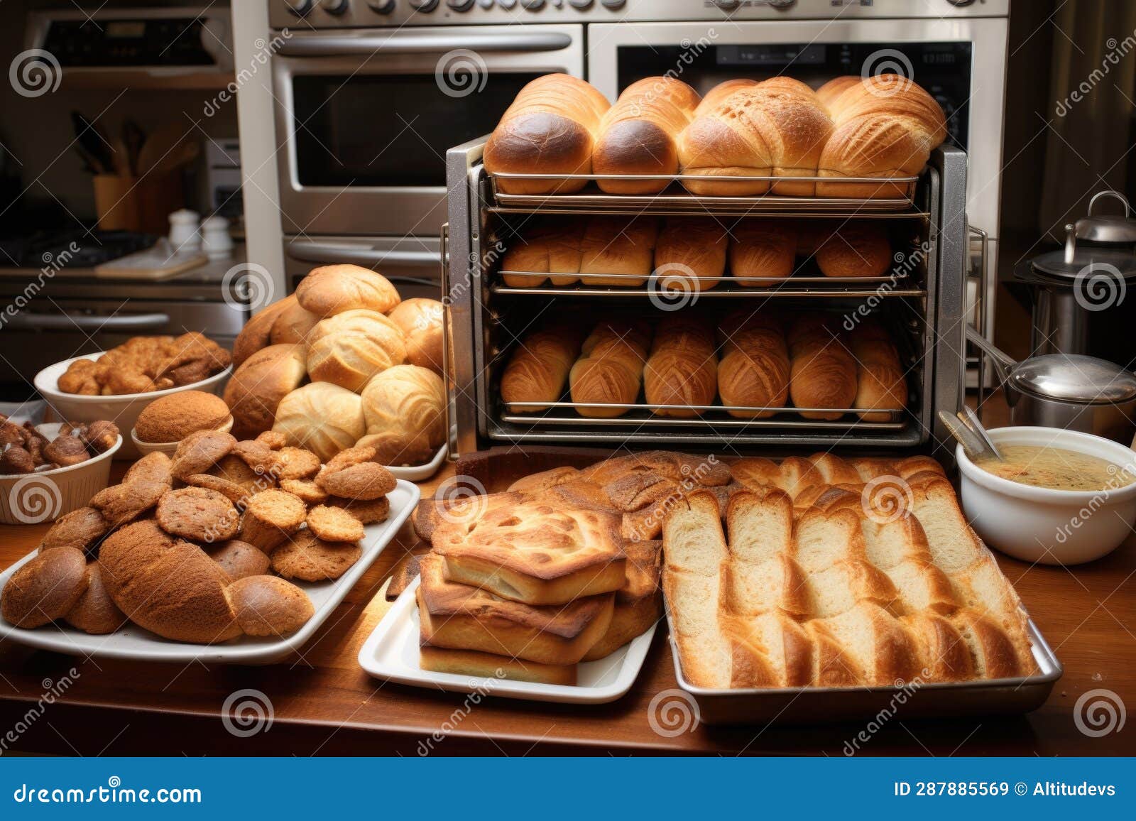 Different Types of Bread Arranged Near Toaster Oven Stock Image - Image ...