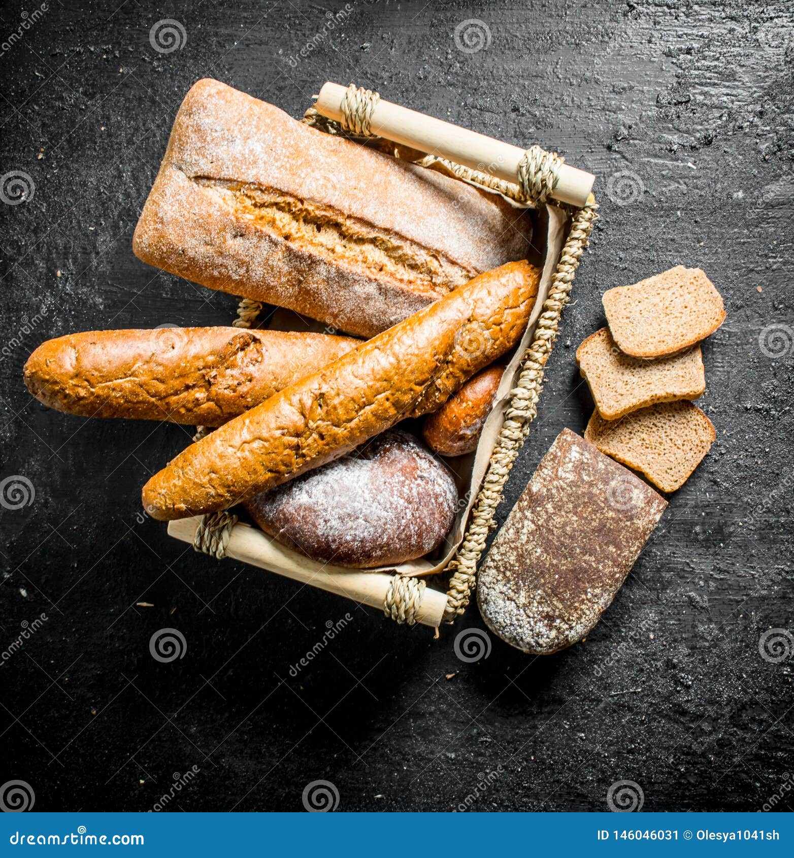 Different Types of Bread in the Basket Stock Image - Image of crust ...