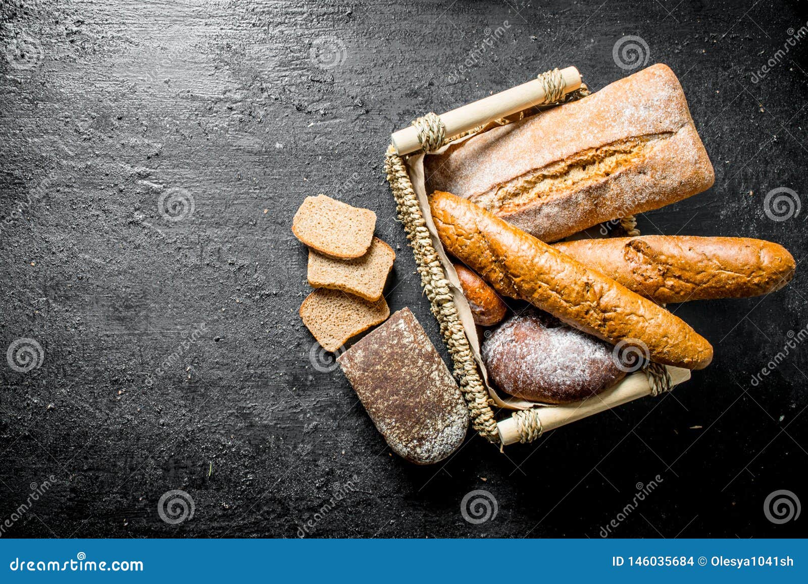 Different Types of Bread in the Basket Stock Photo - Image of baking ...