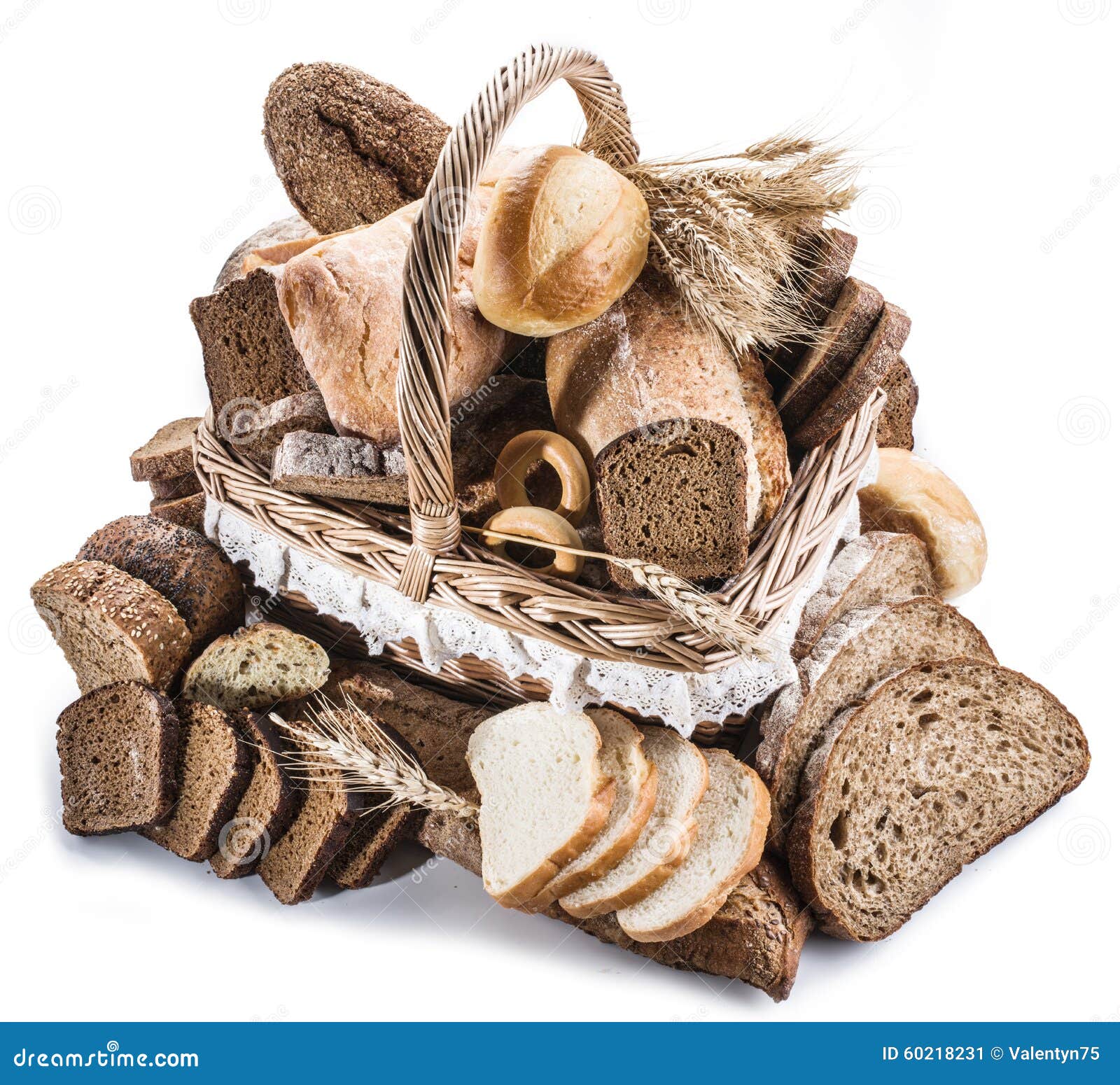 Different Types of Bread in the Basket. Stock Image - Image of wheat ...