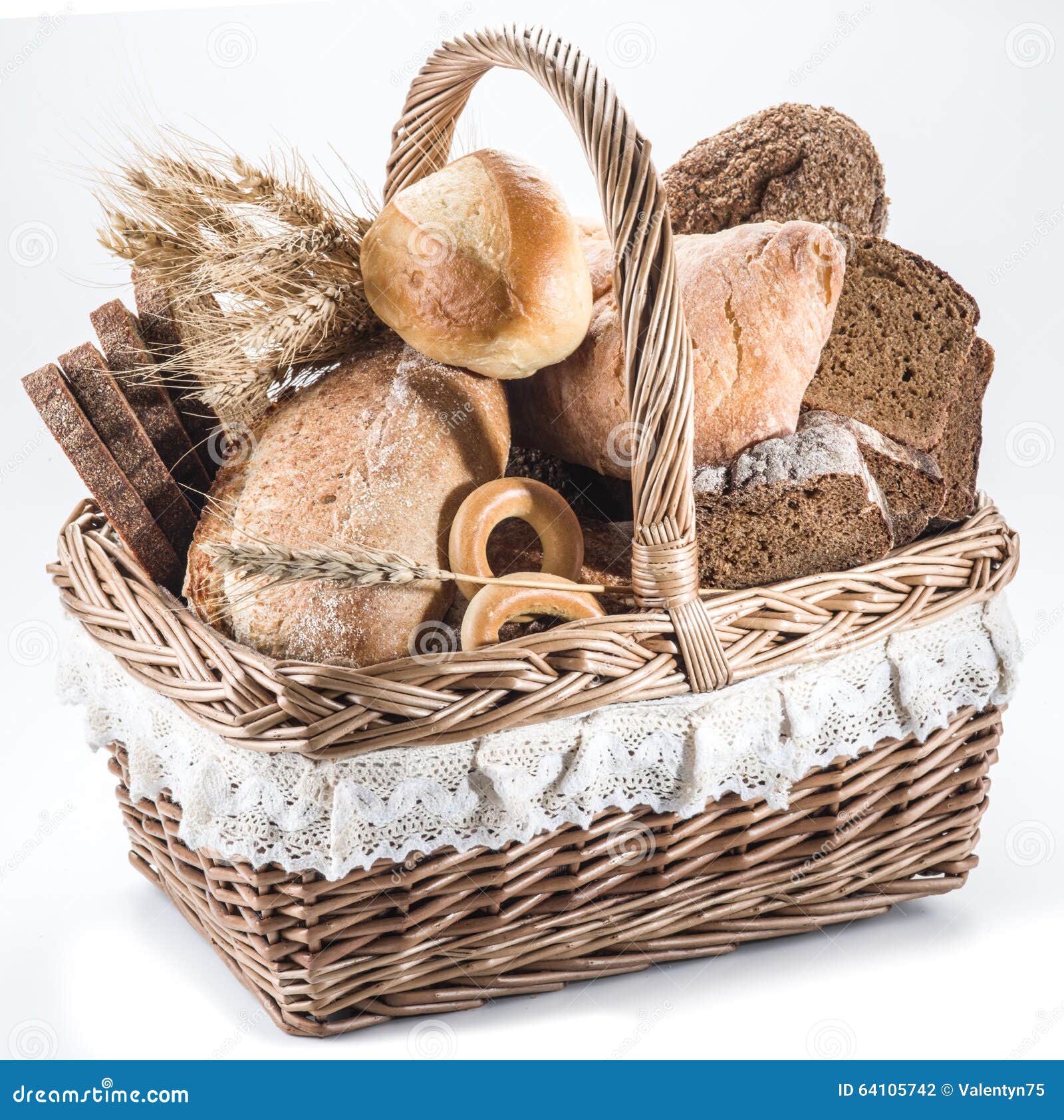 Different Types of Bread in the Basket. Stock Photo - Image of long ...