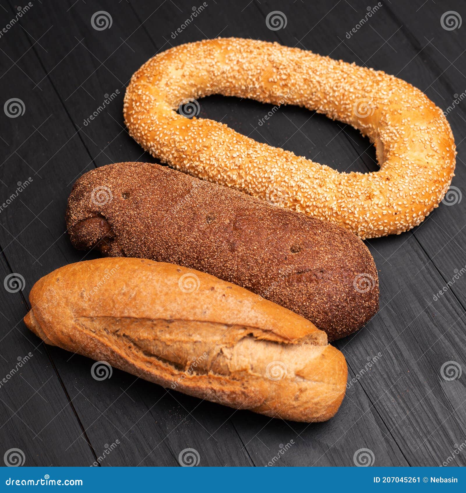 Different Types of Bread on a Black Background Stock Image - Image of ...