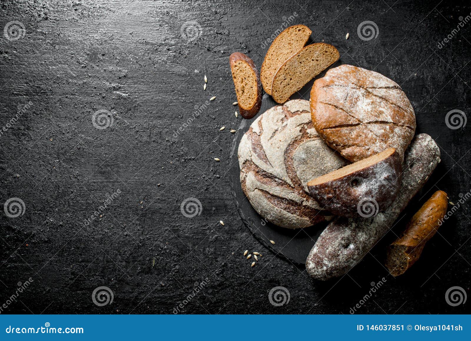 Different types of bread stock image. Image of breakfast - 146037851