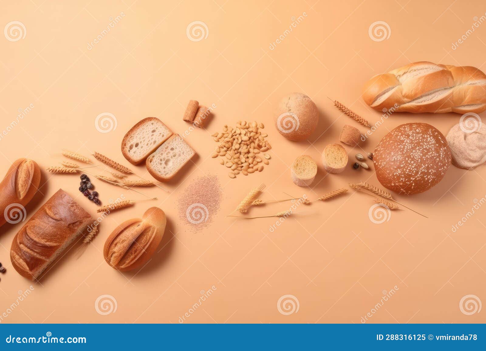 Different Types of Bread and Buns on Color Background, Top View ...