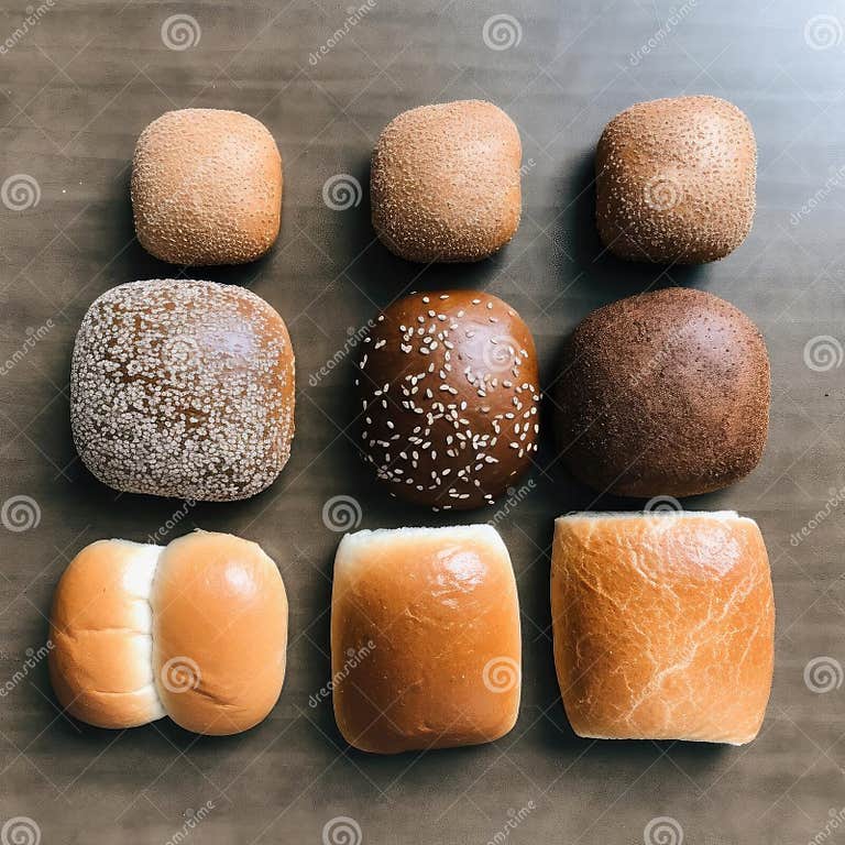 Different Types of Bread and Buns on a Dark Background - Flat Lay - Top ...