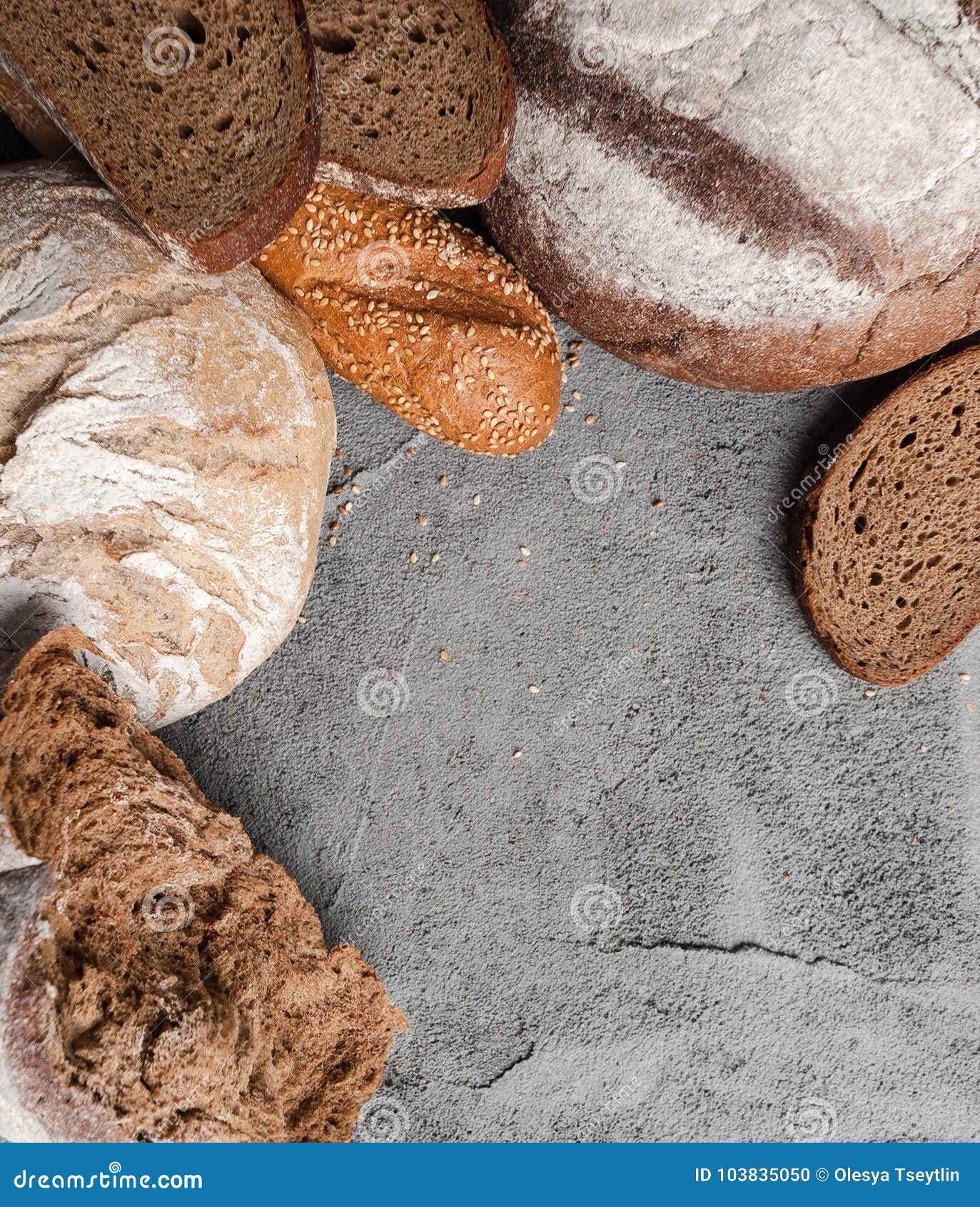 Different Types of Bread on the Concrete Top with a Place for Te Stock ...