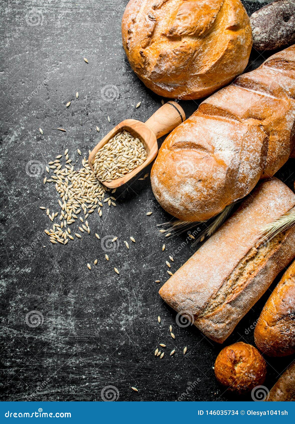 Different Types of Bread with Grain Stock Photo - Image of delicious ...