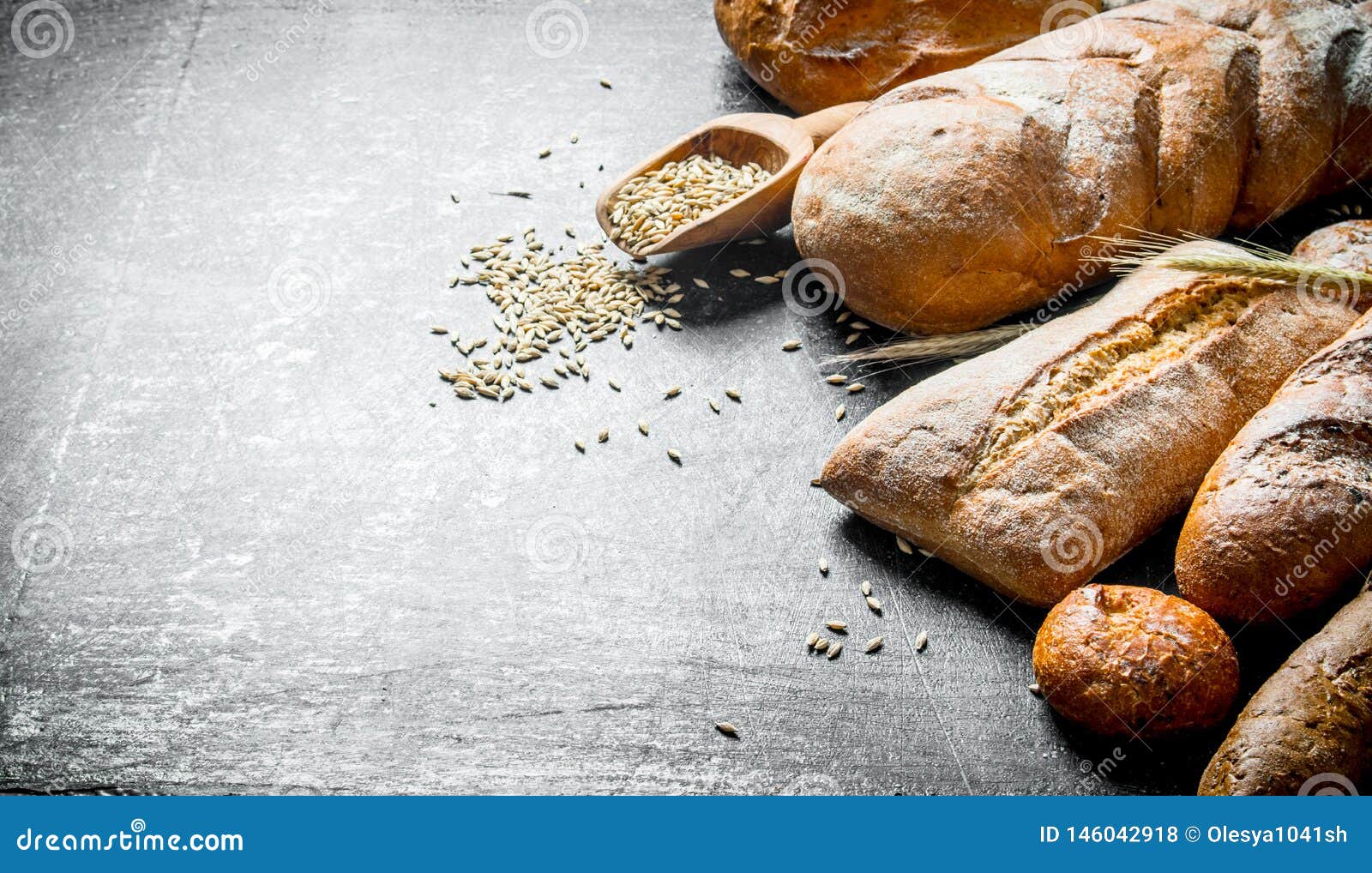 Different Types of Bread with Grain Stock Photo - Image of baking, roll ...