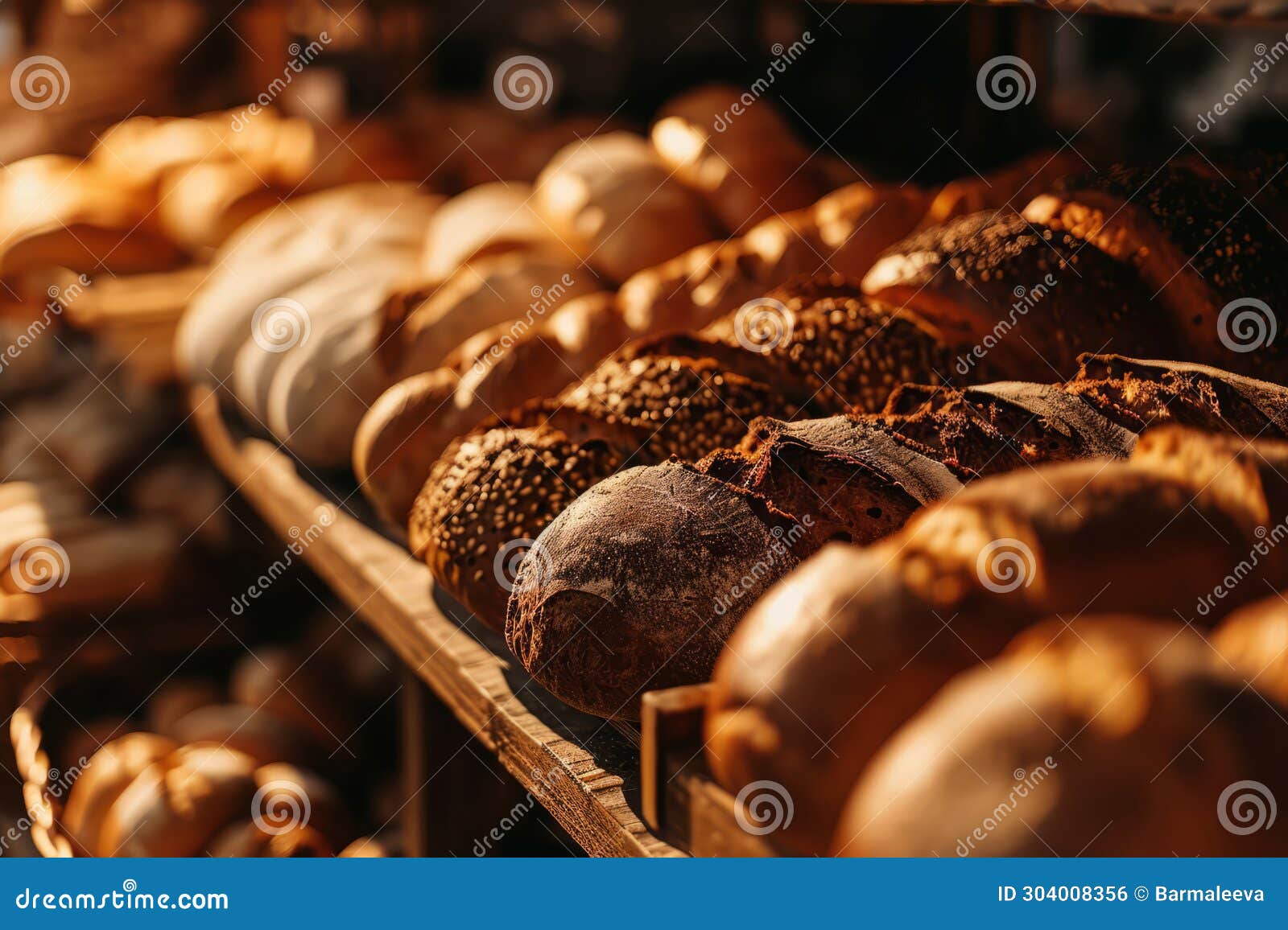 Different Types of Bread Loaves on Bakery Shelves. Baker Shop with ...