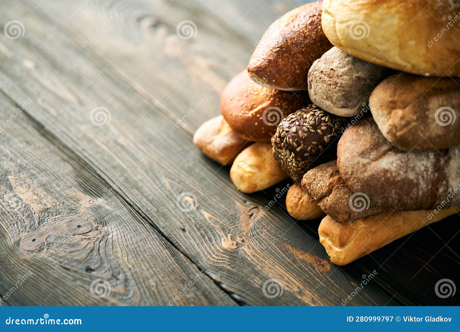 Different Types of Bread Loaves Close Up with Copy Space. Stock Image ...