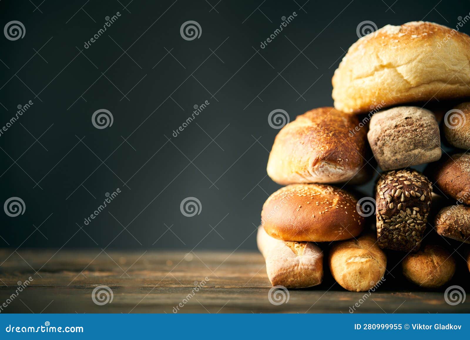 Different Types of Bread Loaves Close Up with Copy Space. Stock Image ...