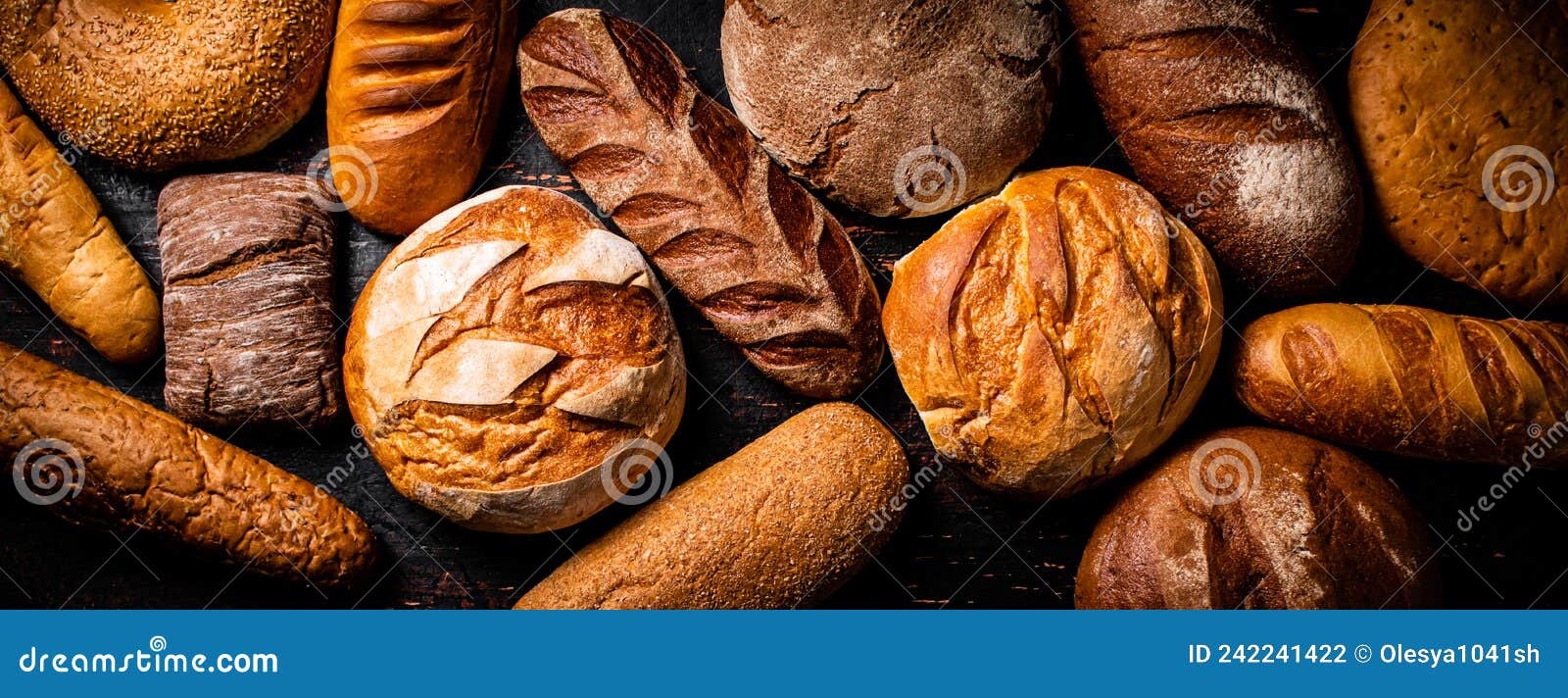 Different Types of Bread. Macro Background Stock Photo - Image of ...