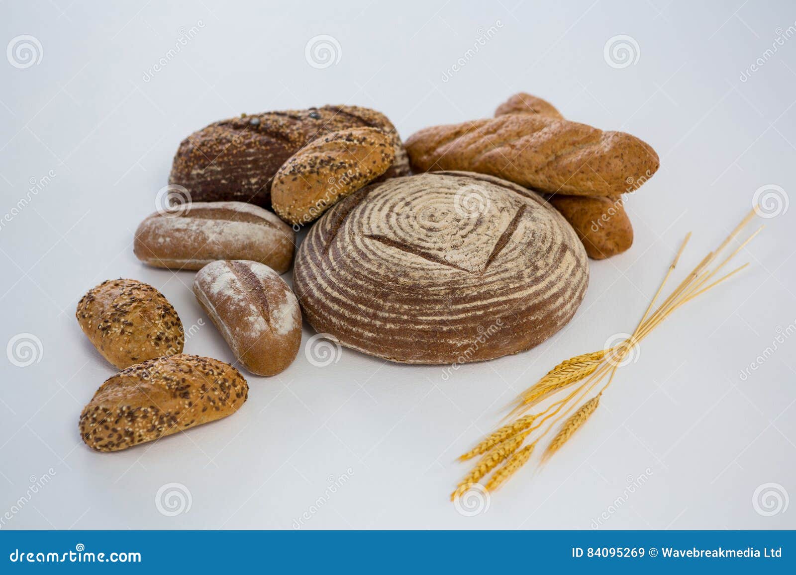Different Types of Bread with Wheat Grains Stock Image - Image of white ...
