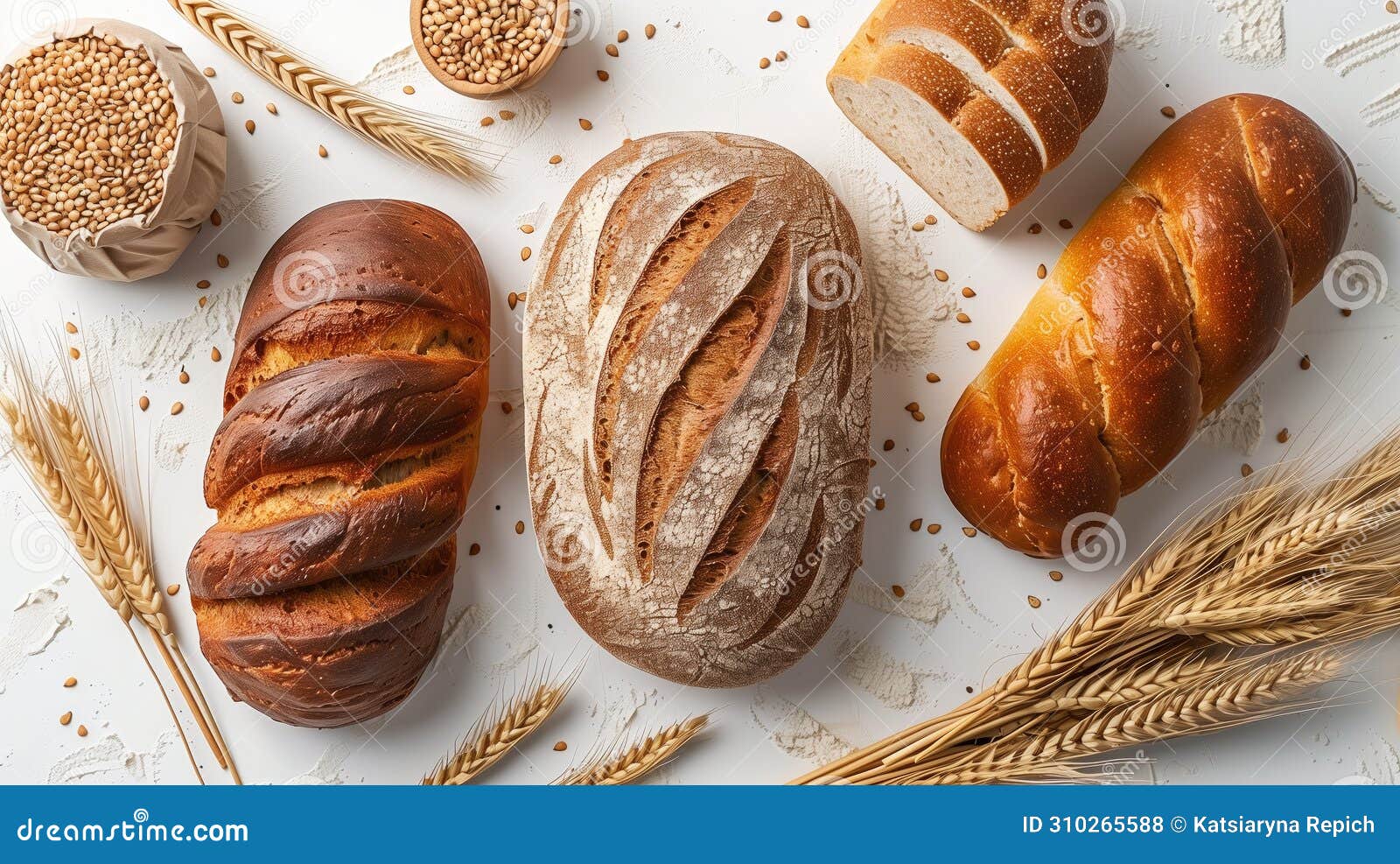 Different Types of Bread on a White Background. Bakery Products Stock ...