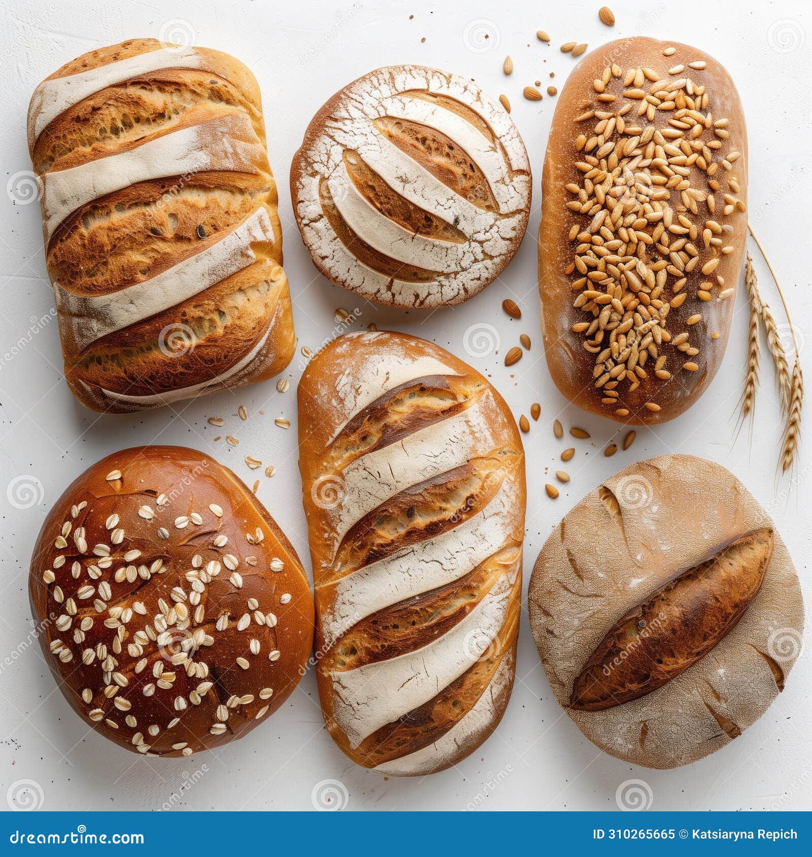 Different Types of Bread on a White Background. Bakery Products Stock ...