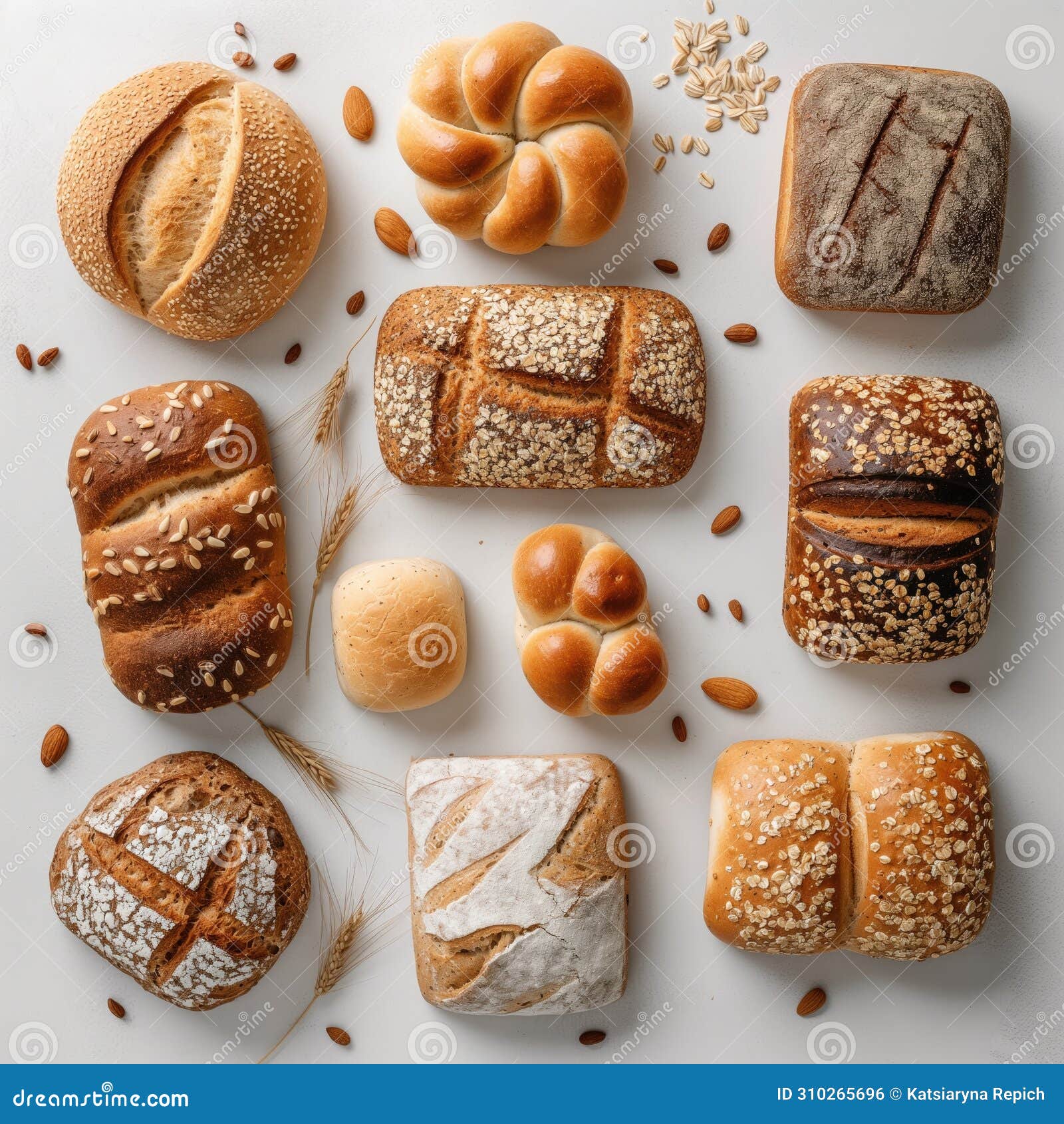 Different Types of Bread on a White Background. Bakery Products Stock ...