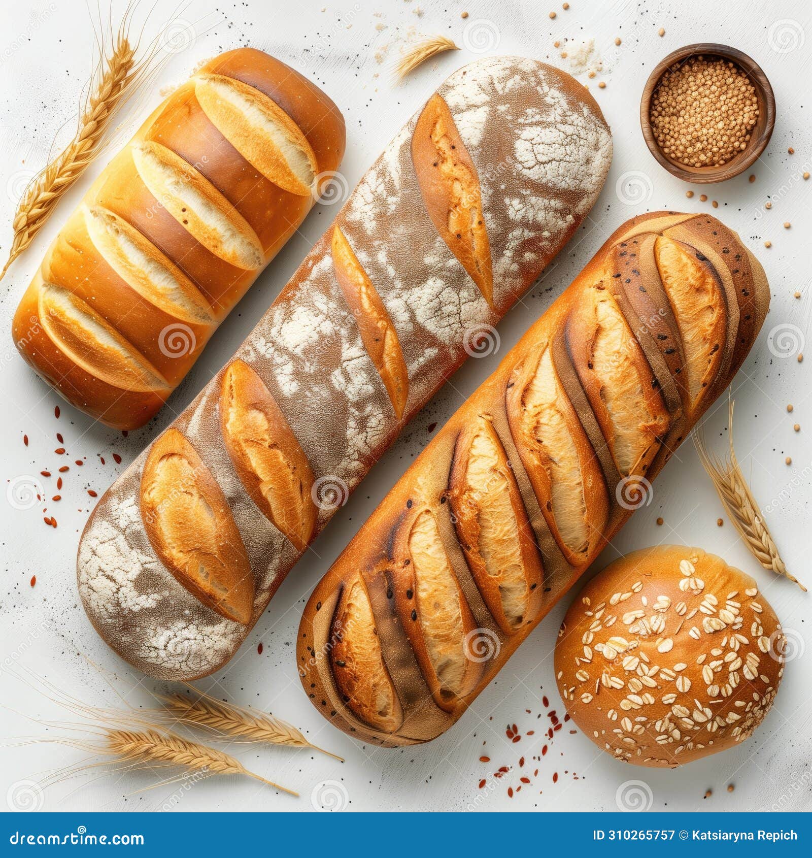 Different Types of Bread on a White Background. Bakery Products Stock ...