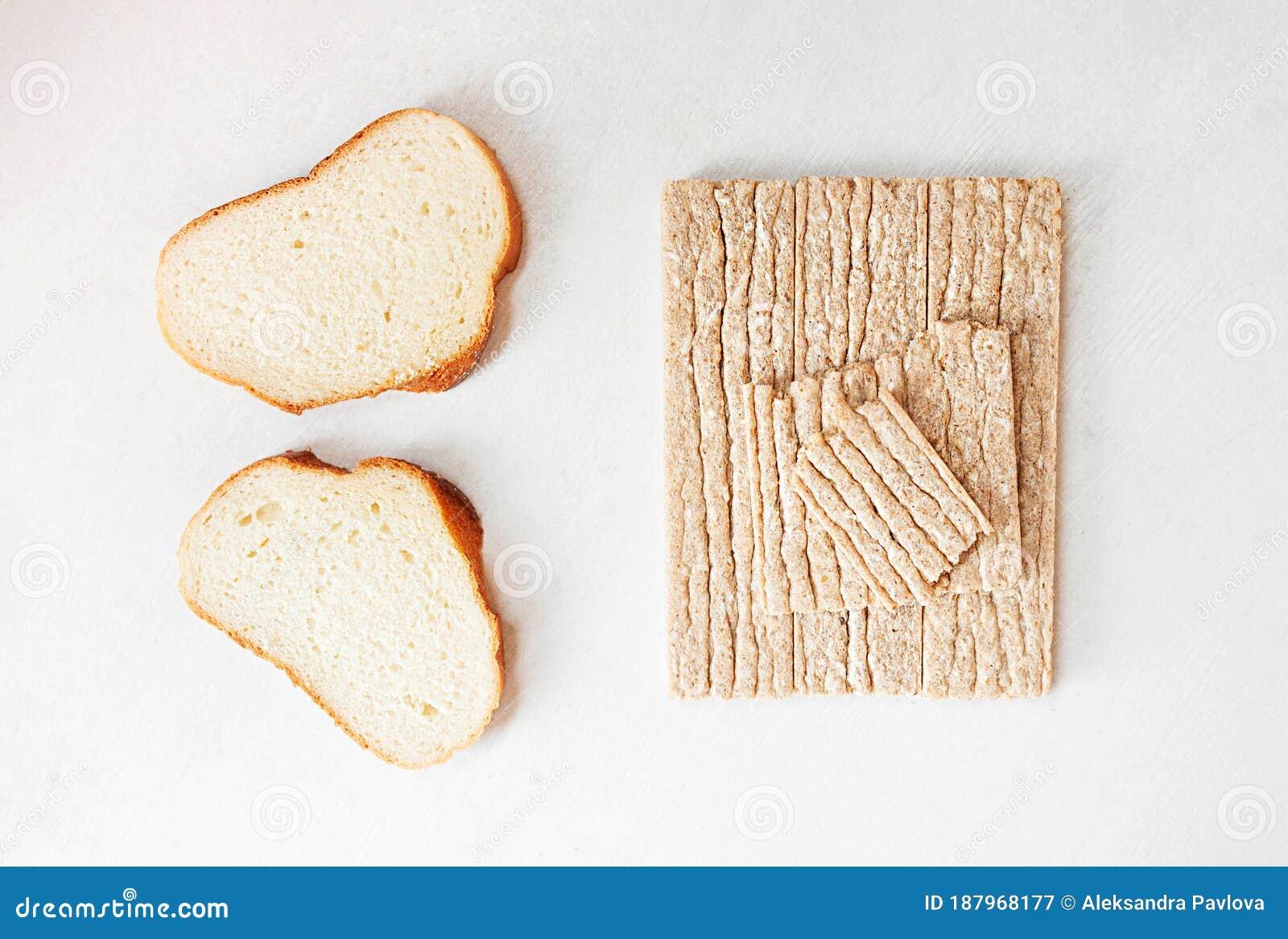 Different Types of Bread, White Yeast Bread and Healthy Crispbread on a ...
