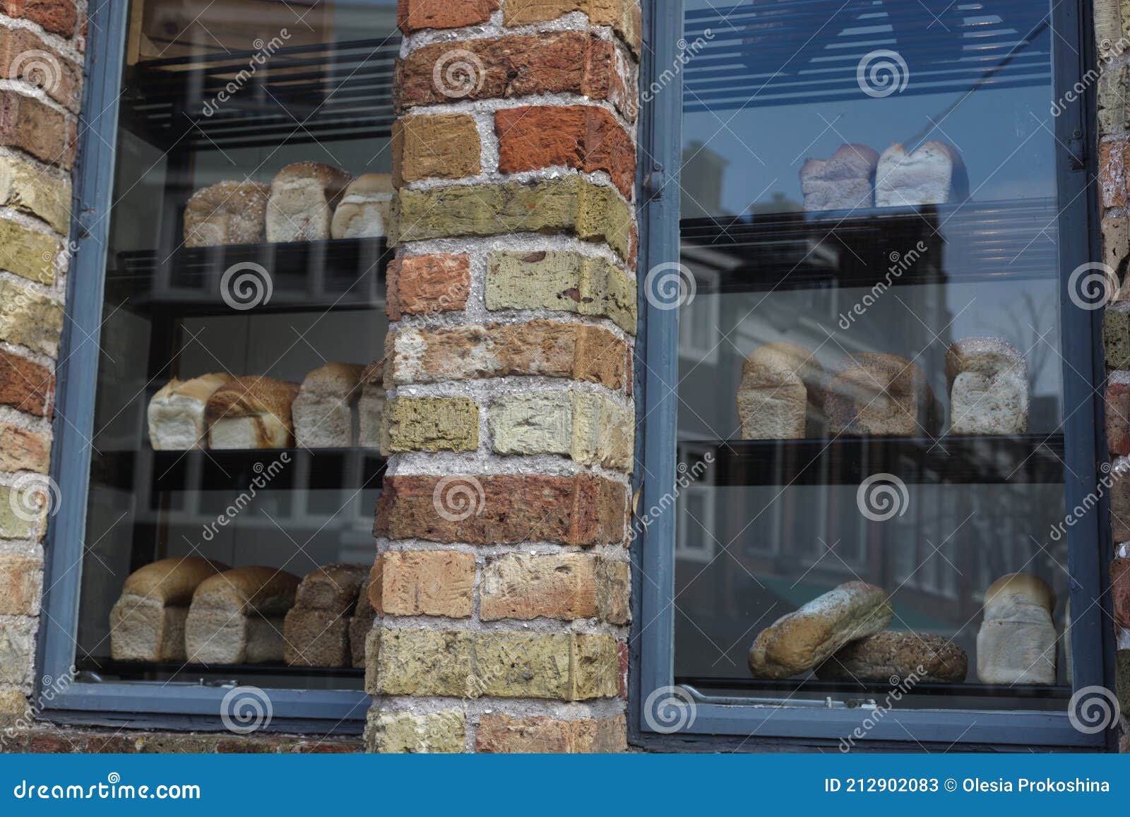Different Types of Bread in the Window of the Bakery. Stock Image ...